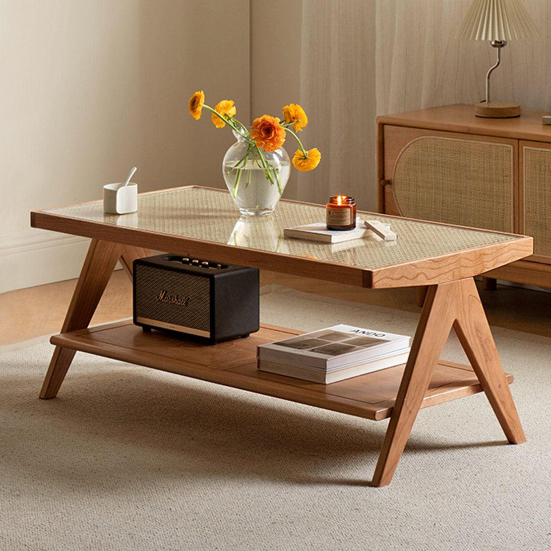 Bayou Breeze Modern woven glass and solid wood coffee table | Wayfair