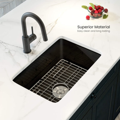 KIBI USA Pure Matte Black Undermount Single Bowl Fireclay Kitchen Sink ...