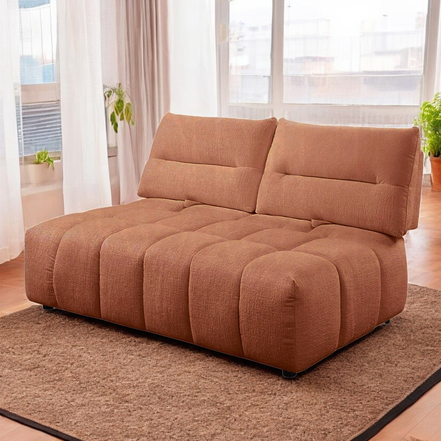 Latitude Run® Linen Upholstered Modular Loveseat In Coral Red | Wayfair
