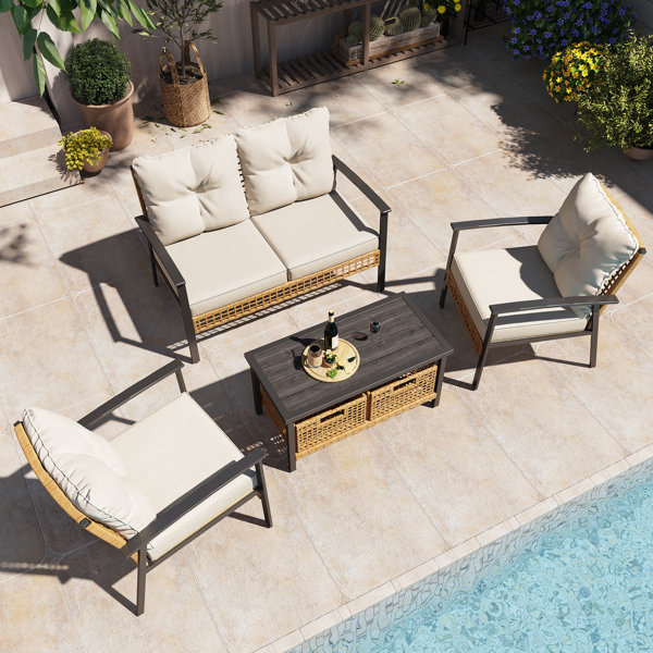 Bayou Breeze Aljaquan 4 - Person Outdoor Seating Group with Cushions ...