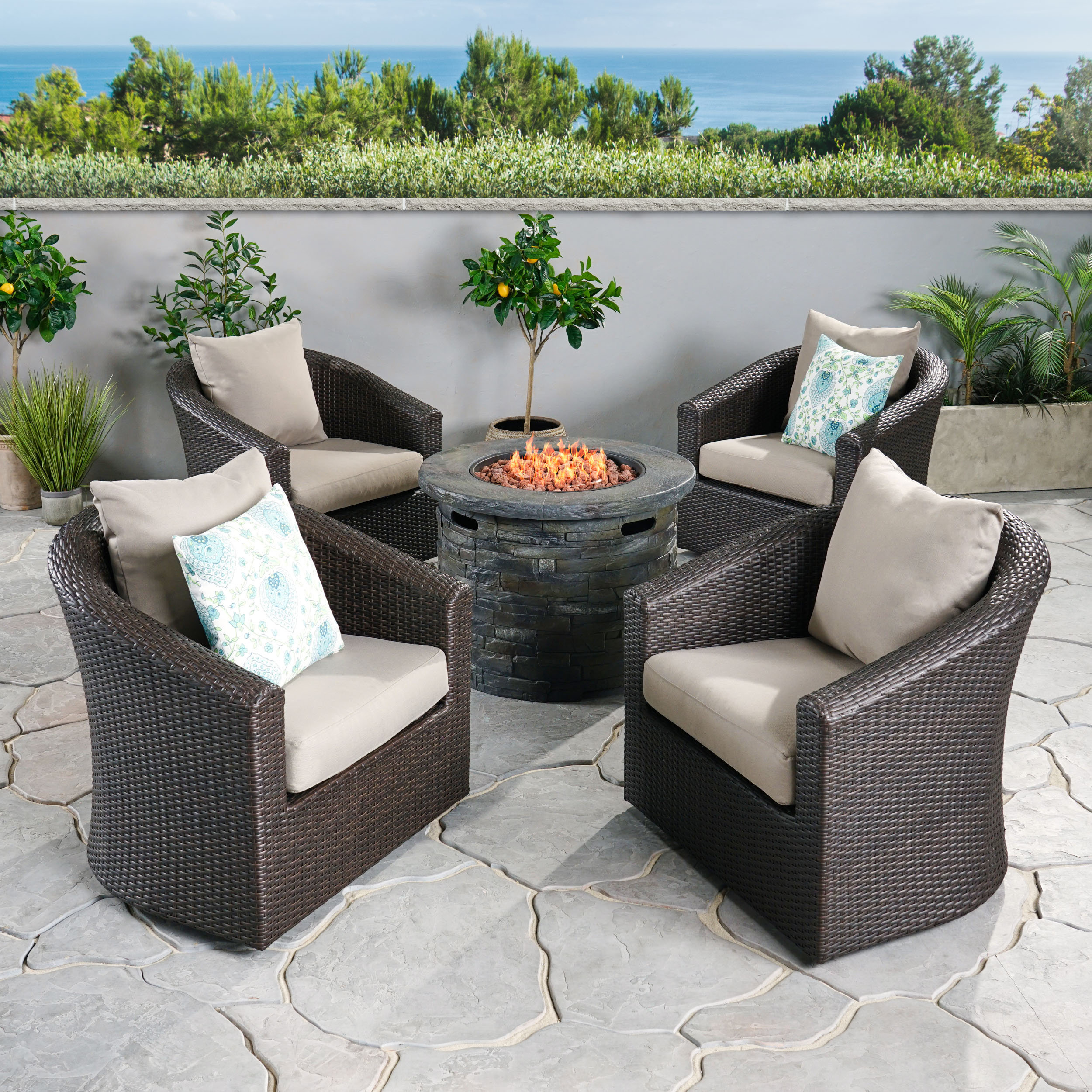 Red Barrel Studio® Paxson 5 Piece Rattan Multiple Chair Seating Group ...