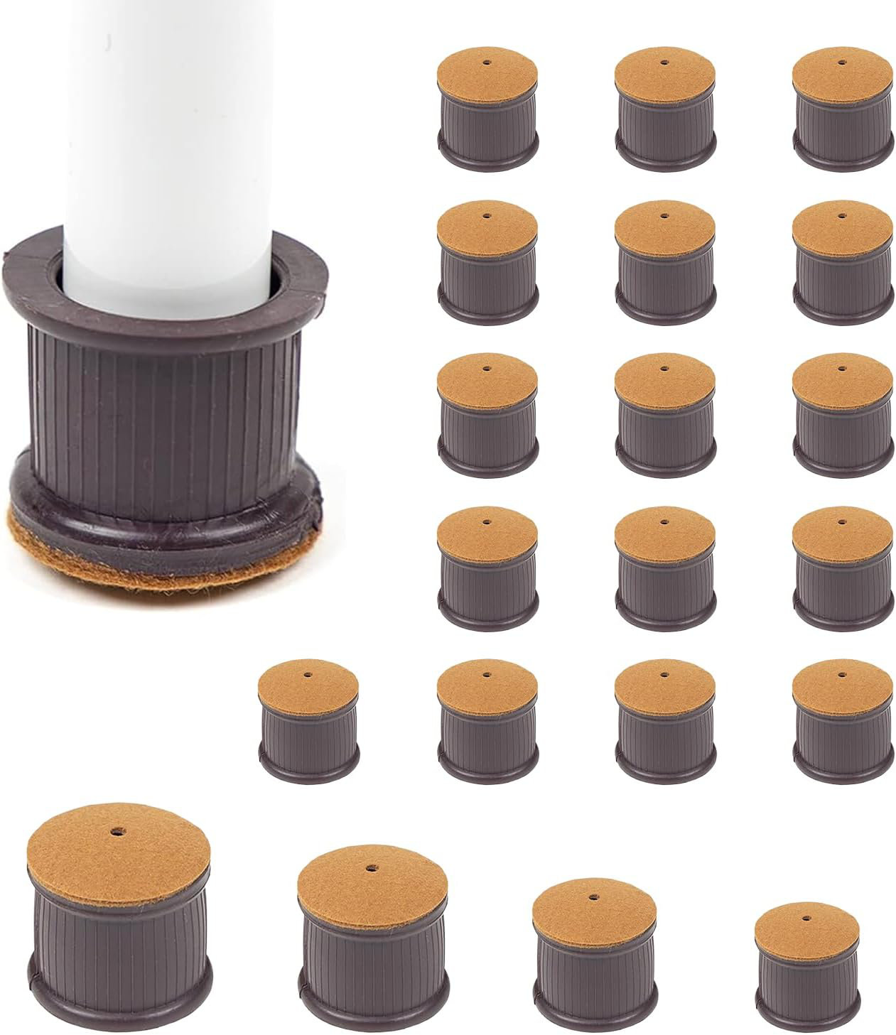 Chair Surfer Premium Furniture Leg Caps - (Round, Felt Pad/16 Set ...