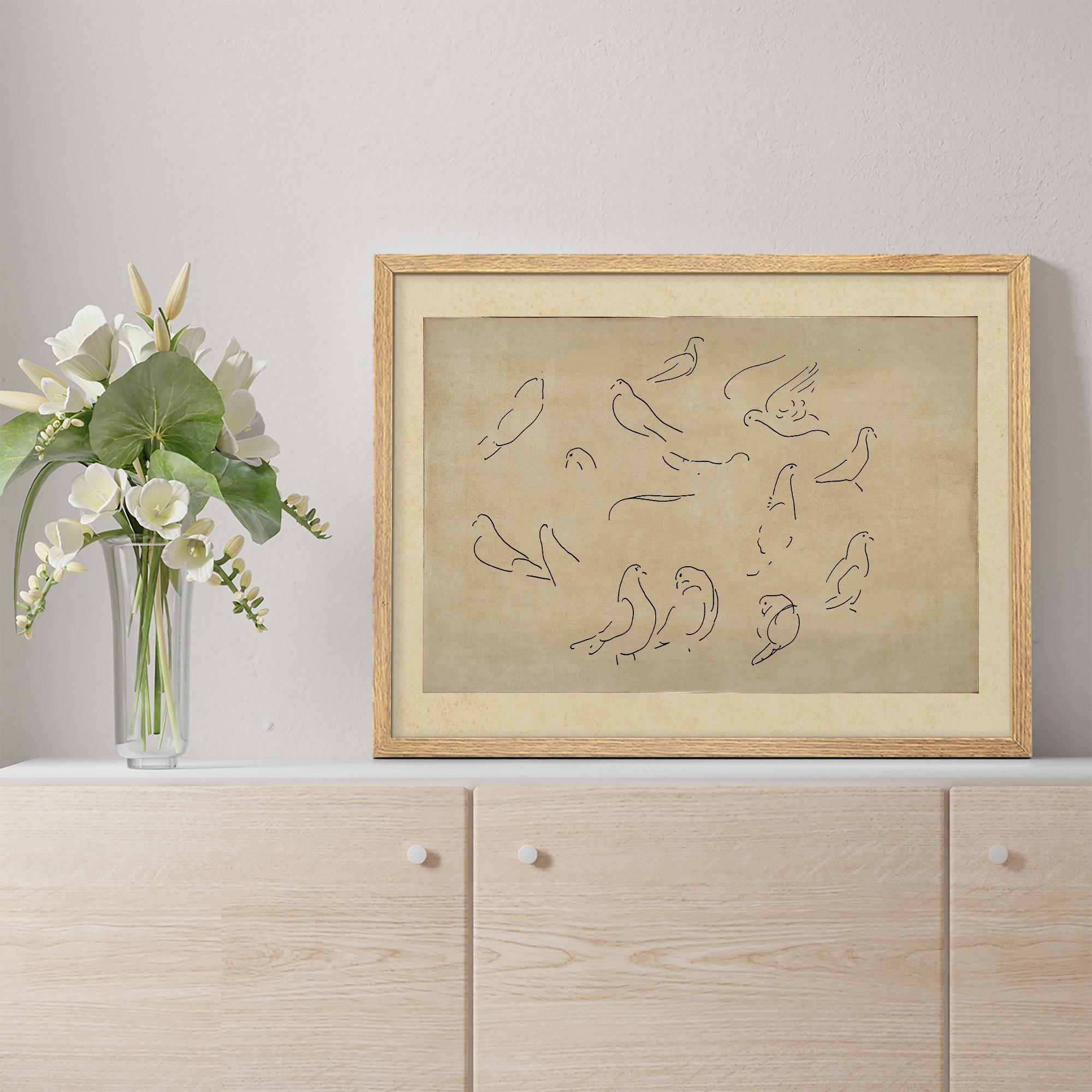 SIGNLEADER Bird Formation Line Art Framed Wall Art, Vintage-Inspired ...