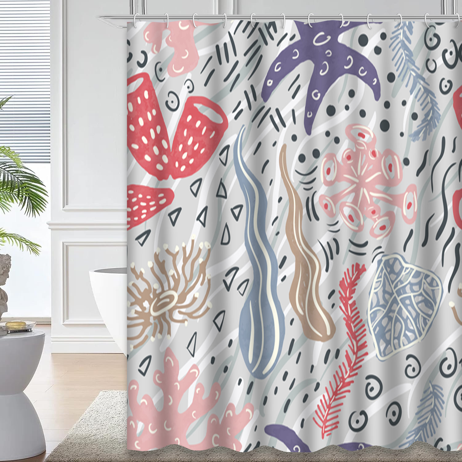 East Urban Home Coral Waterproof Shower Curtain,Sea with Drawn Water ...