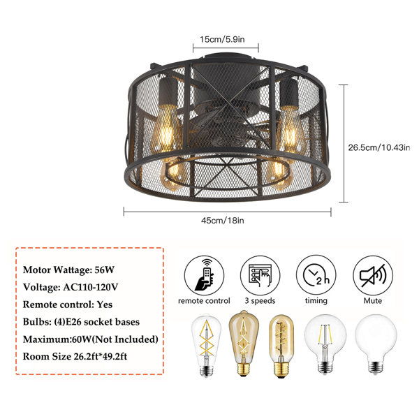 17 Stories 18-Inch Ceiling Fan Light E26 Bulb Base Bulbs Not Included ...