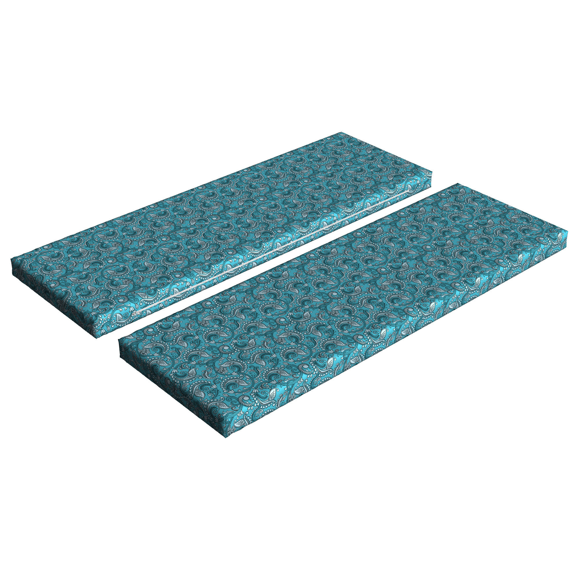 Ambesonne Blue Paisley Bench Cushion Set Of 2, Curvy Leave Ornaments ...