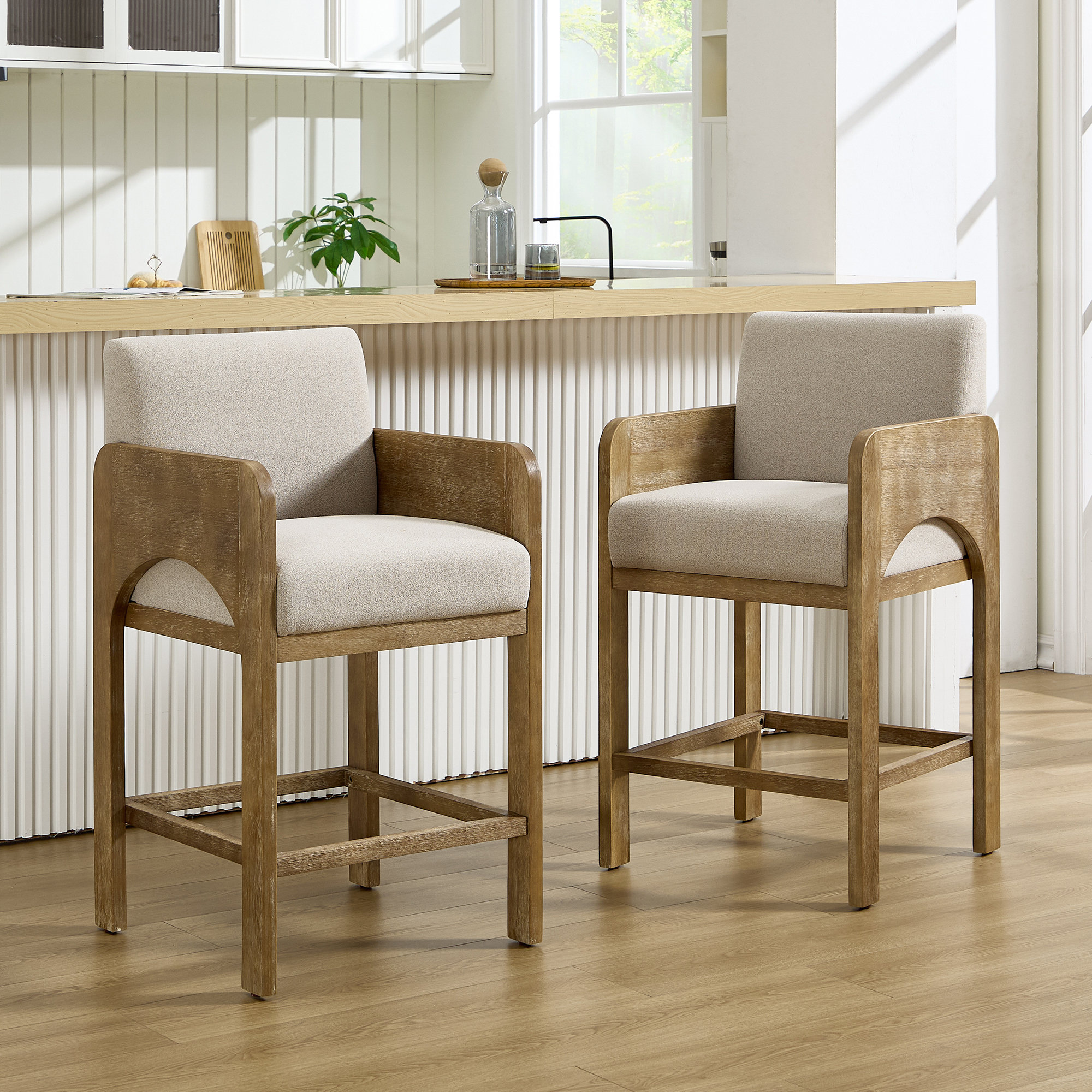 One Allium Way® Upholstered Seat Counter Stool With Solid Wood Frame ...