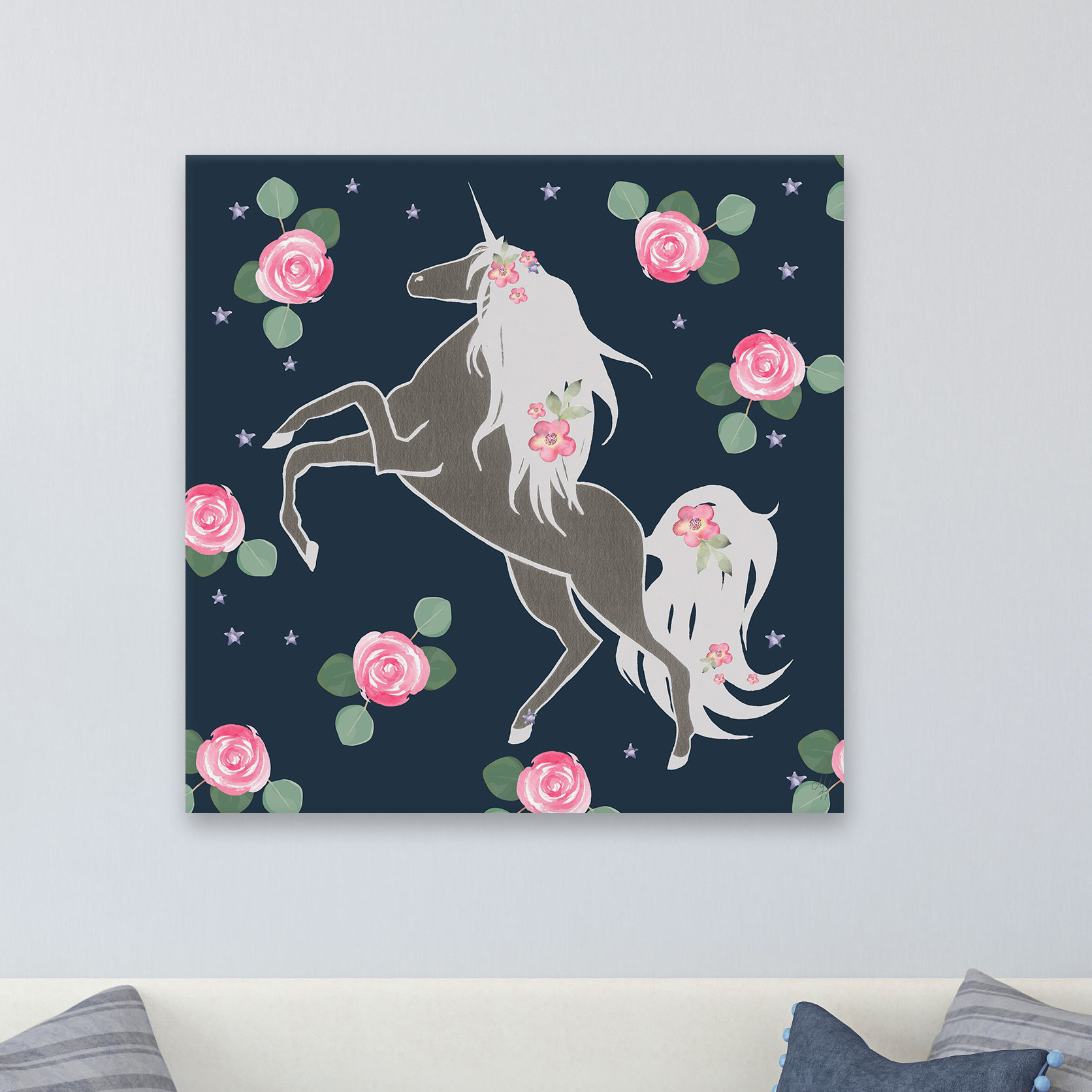 Isabelle & Max™ Lizete 'Rose Bloom Unicorn' Print on Wrapped Canvas | Wayfair