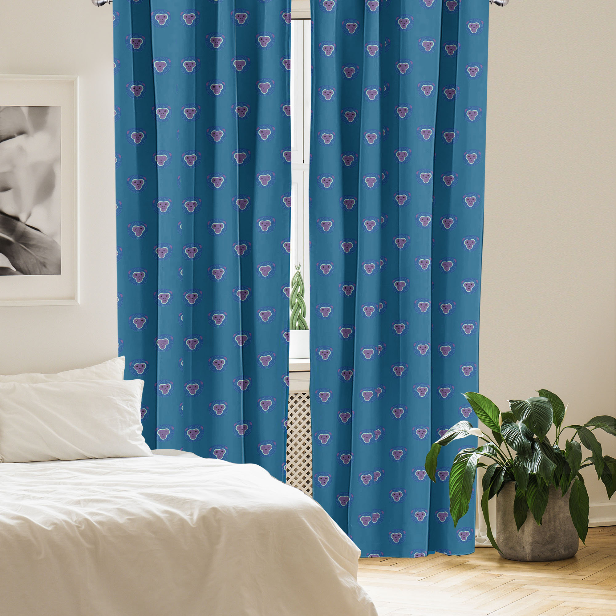 East Urban Home Gorilla 4-Panel Curtains, Pattern of Funny Ape Faces ...