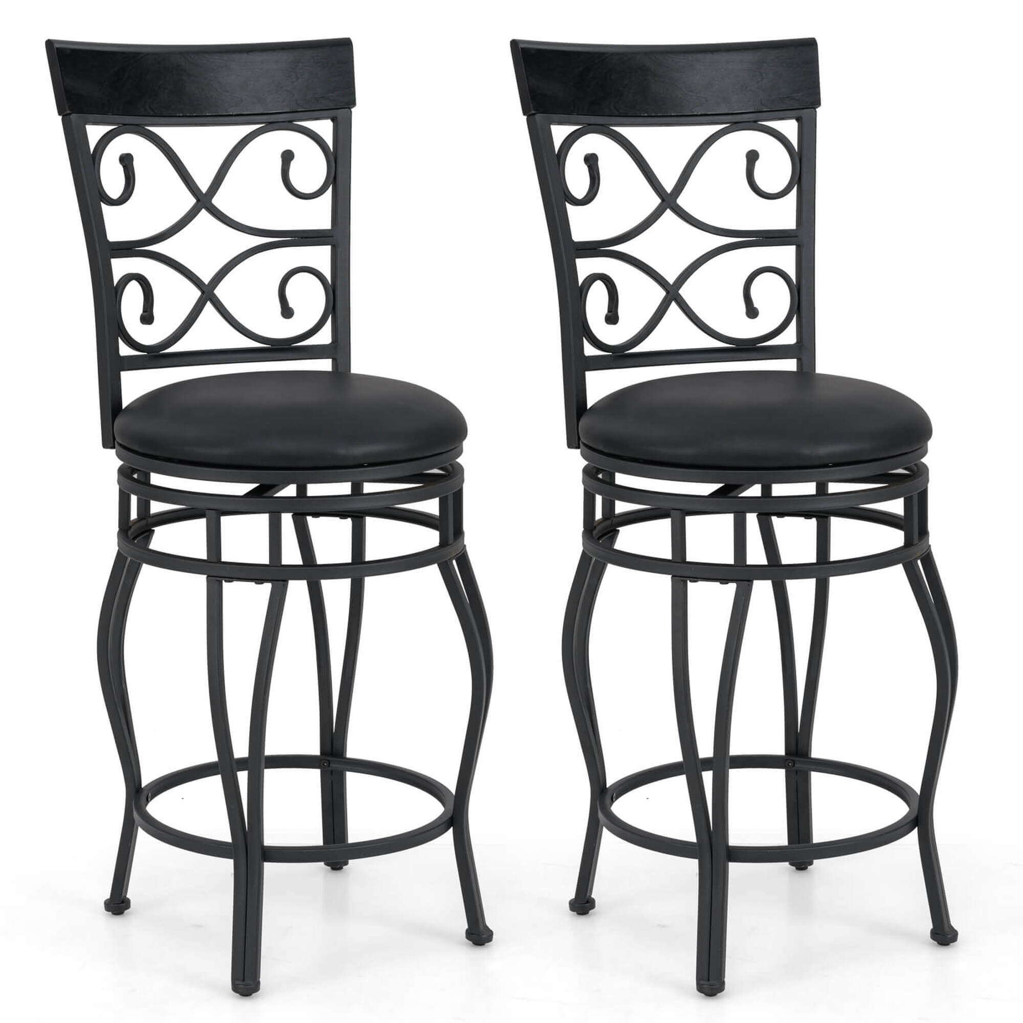Lark Manor Set Of 2 Vintage Swivel Bar Stools 26" Bistro Upholstered ...