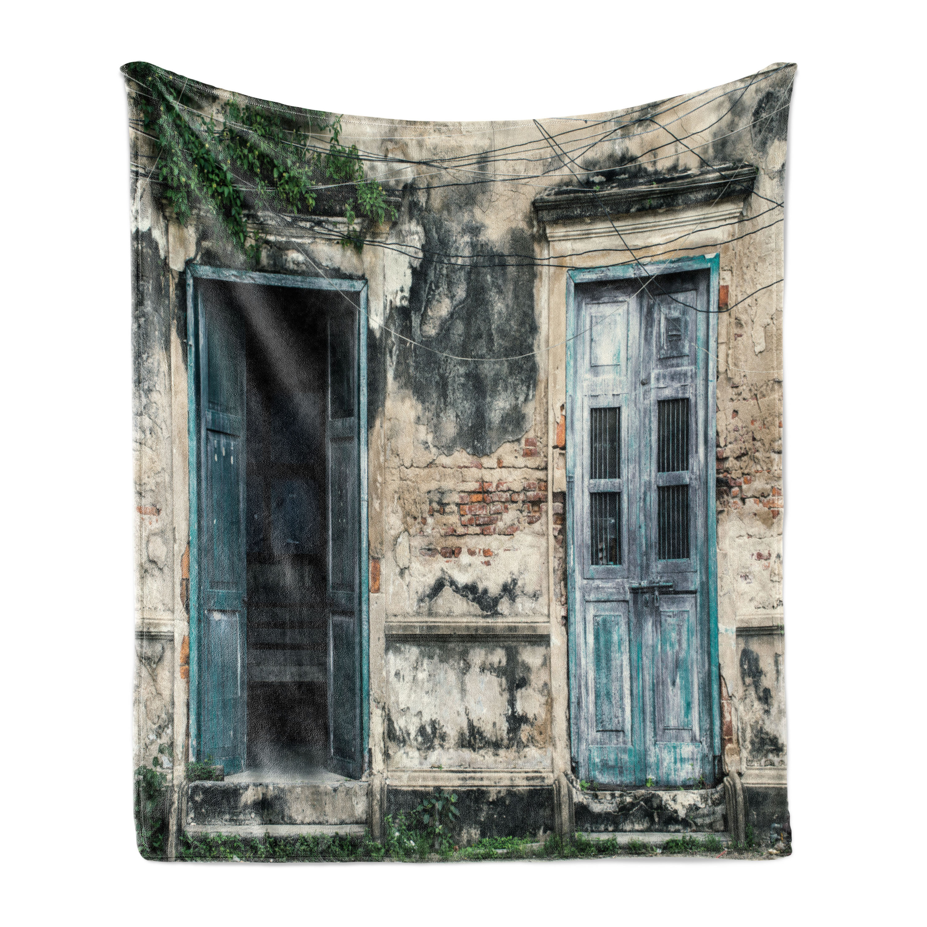 Ambesonne Rustic Fleece Throw Blanket Doors of Old Rock House Teal Grey ...