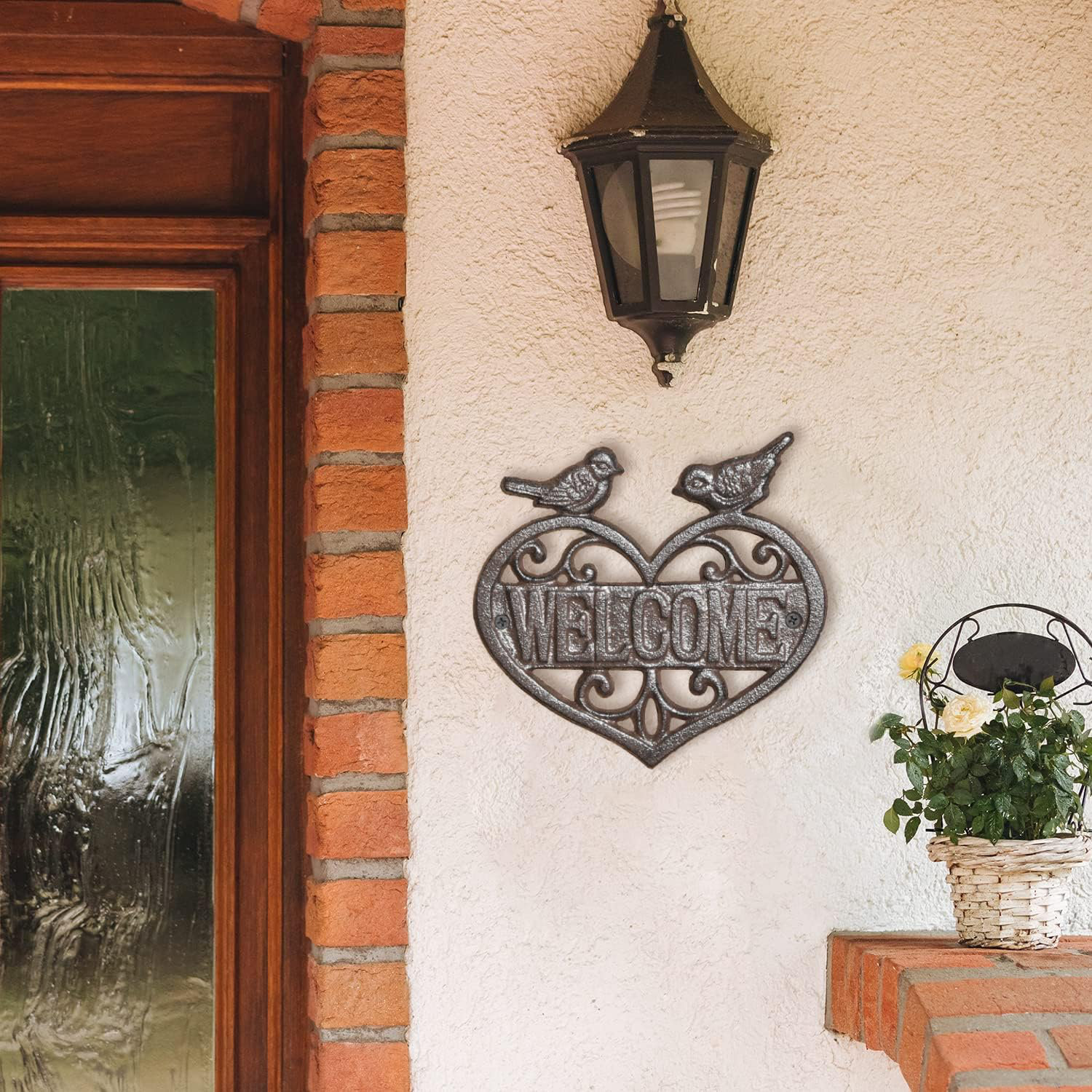 Lark Manor Iron Heart Shape Wall Mount Welcome Sign, Wall Decor Welcome ...