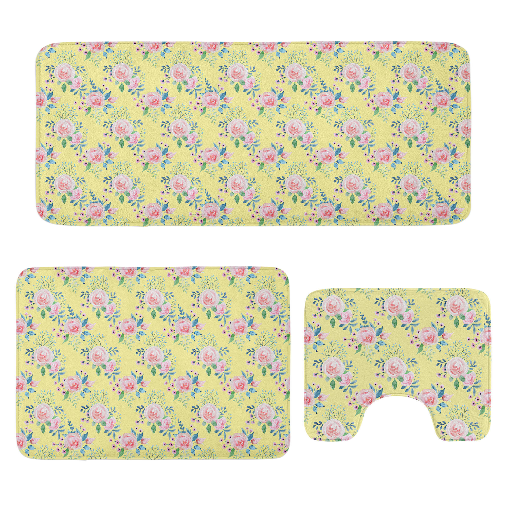 Dakota Fields Watercolor Bathroom Rug Set 3 Pieces U-Shape & Rectangle ...