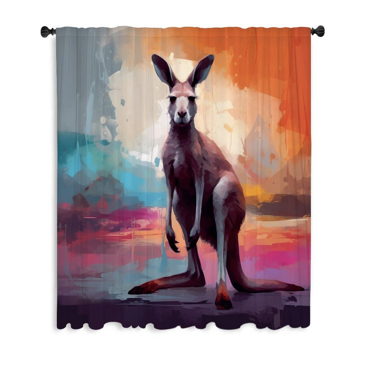 VisionDecor Kangaroo Window Curtains, Animal Blockout & Sheer Curtains ...