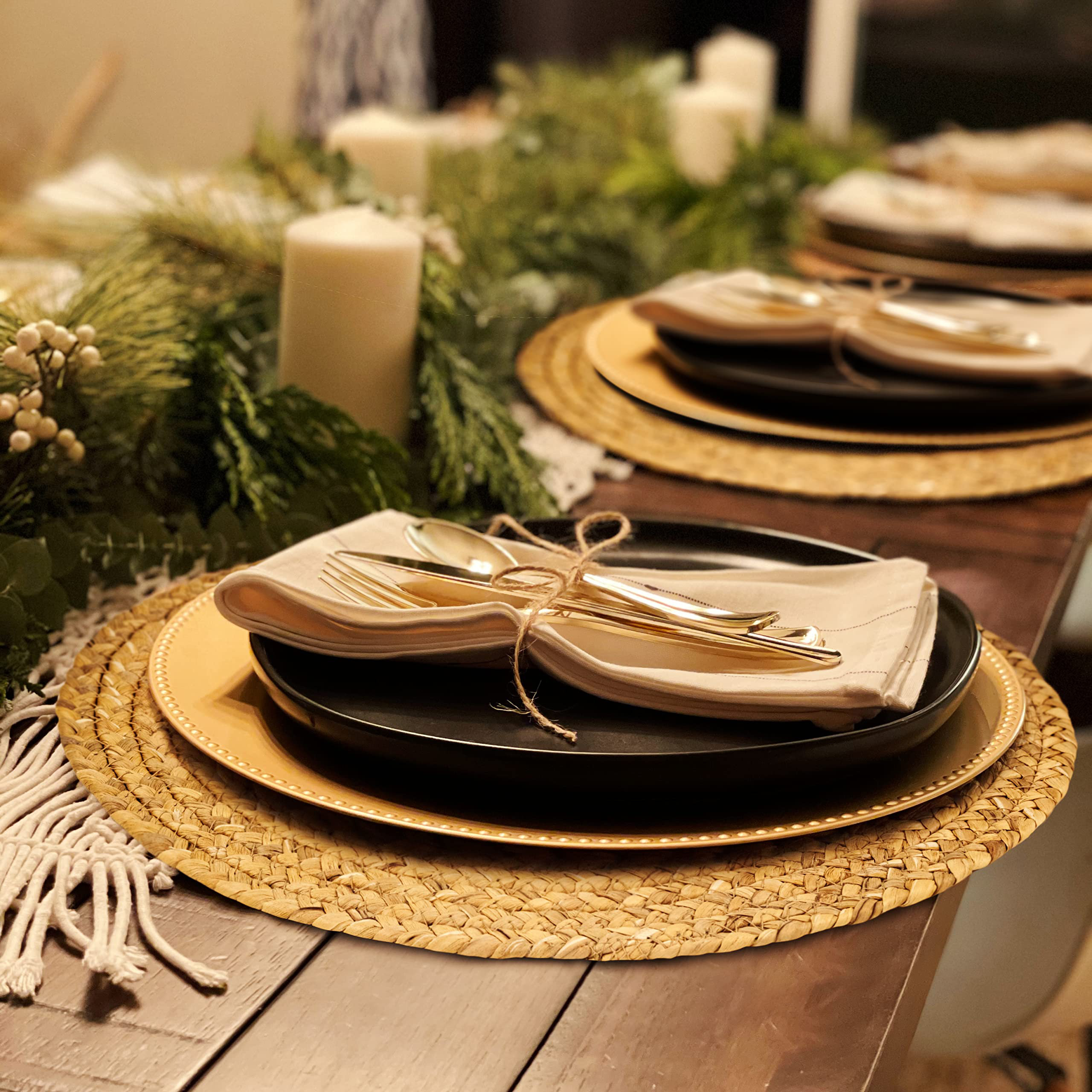 Bayou Breeze Woven Placemats, Round Rattan Placemats, Natural Wicker ...