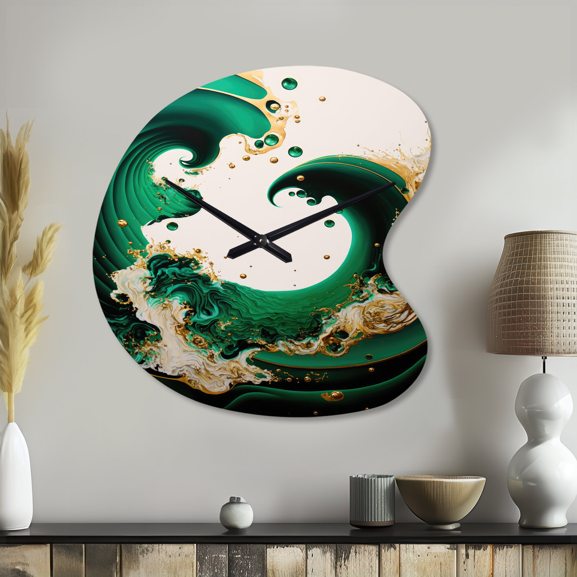 Design Art Emerald Green And Gold Abstract Waves I - Abstract Spirals ...
