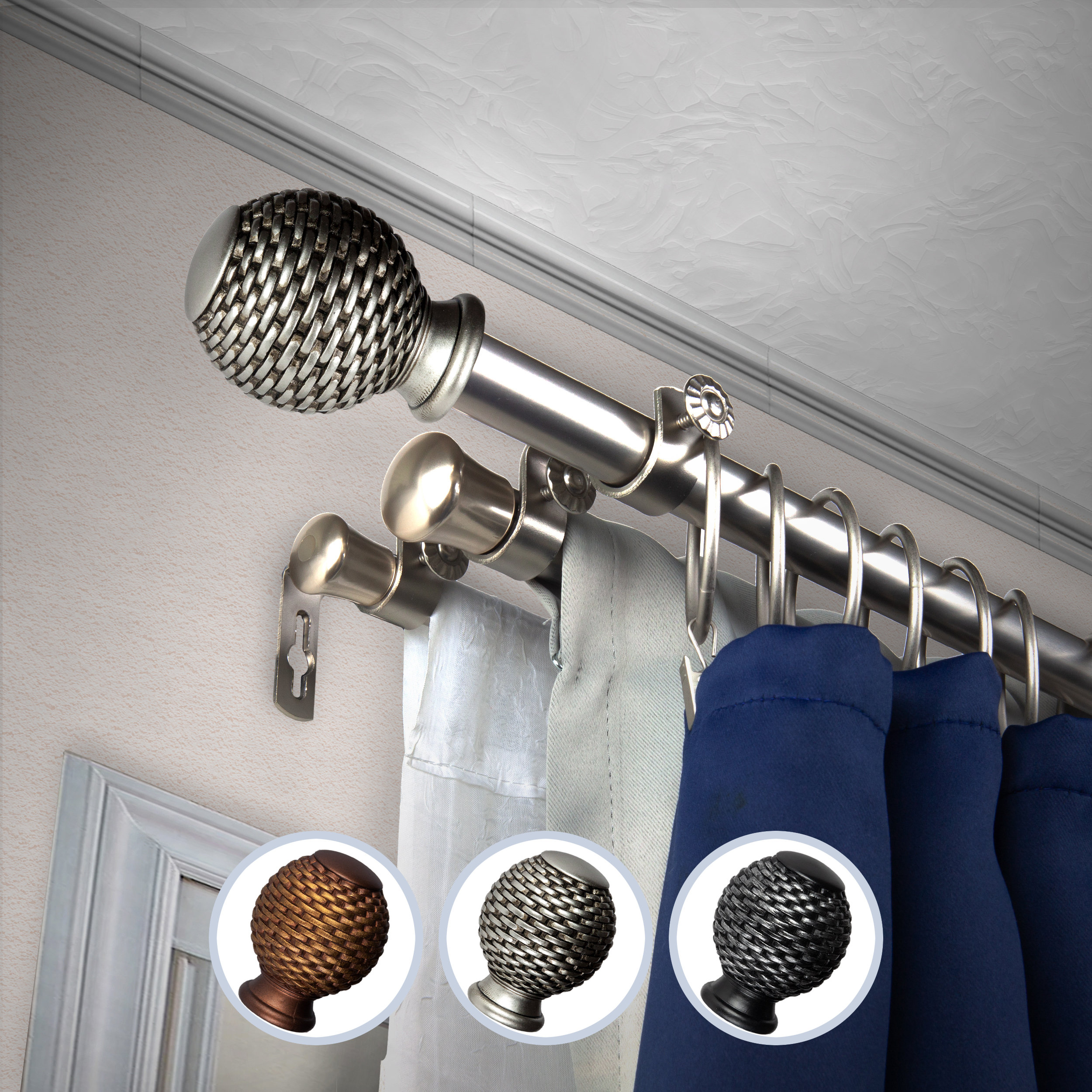 Wildon Home® Alfrieda 13/16" Triple Curtain Rod 66-120 Inch - Satin ...