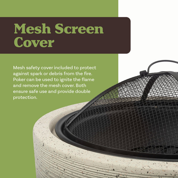 Latitude Run® Outdoor Fire Pit - 21” Round Faux Concrete Firepit - Wood ...