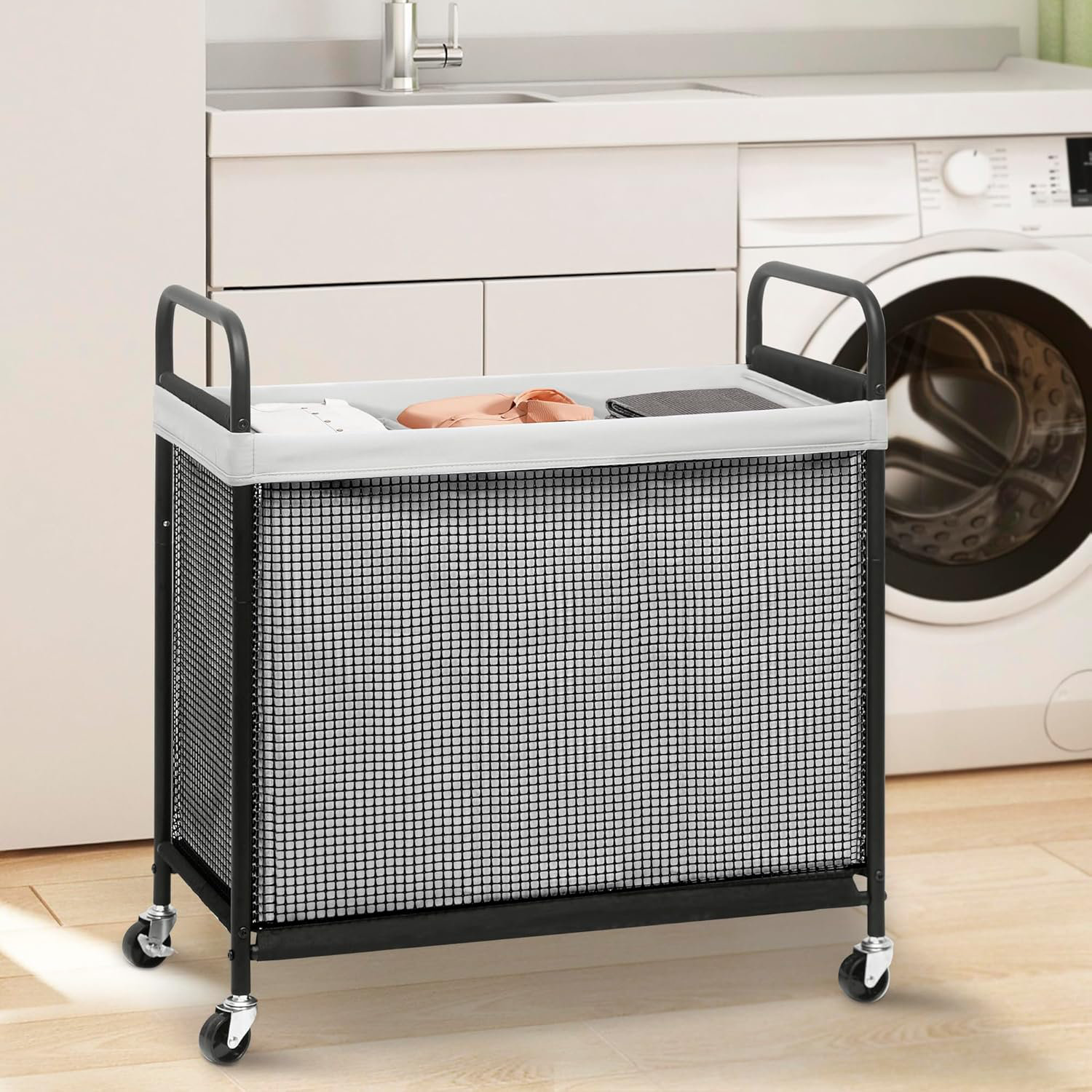Rebrilliant Rolling Laundry Hamper With Wheels 3-Section Tinita Rolling ...