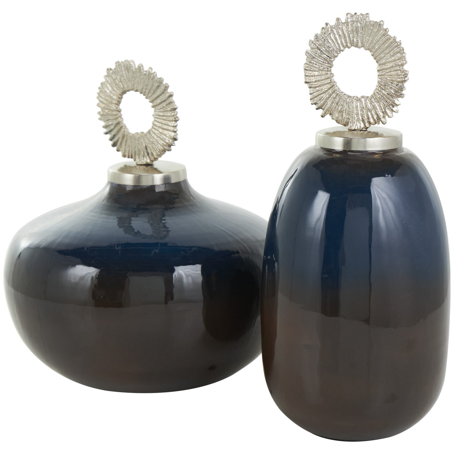 Mercer41 Malijah Metal Ombre Blue Decorative Jars with Brown Accents ...