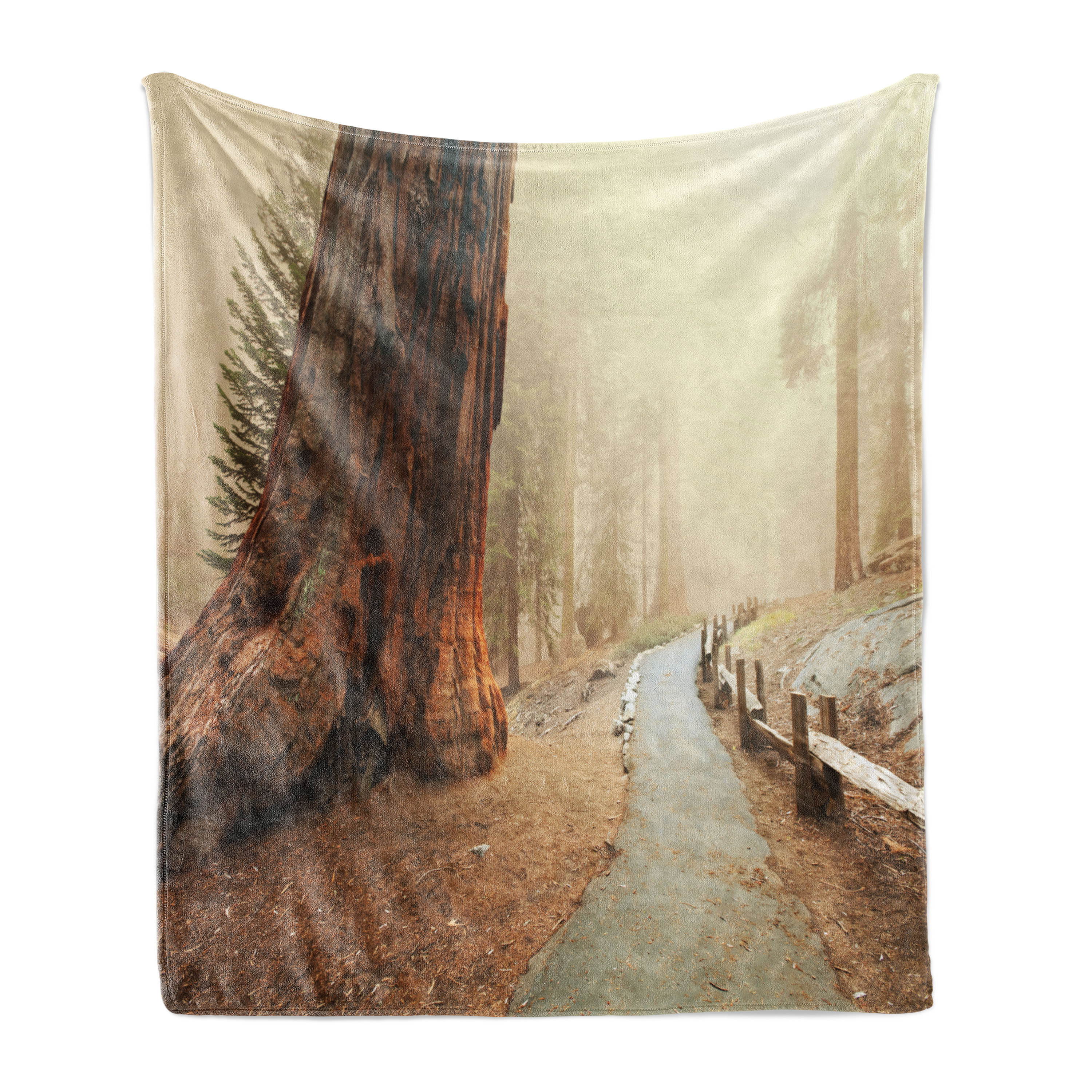 Ambesonne Landscape Fleece Throw Blanket Foggy Forest Woods Brown | Wayfair