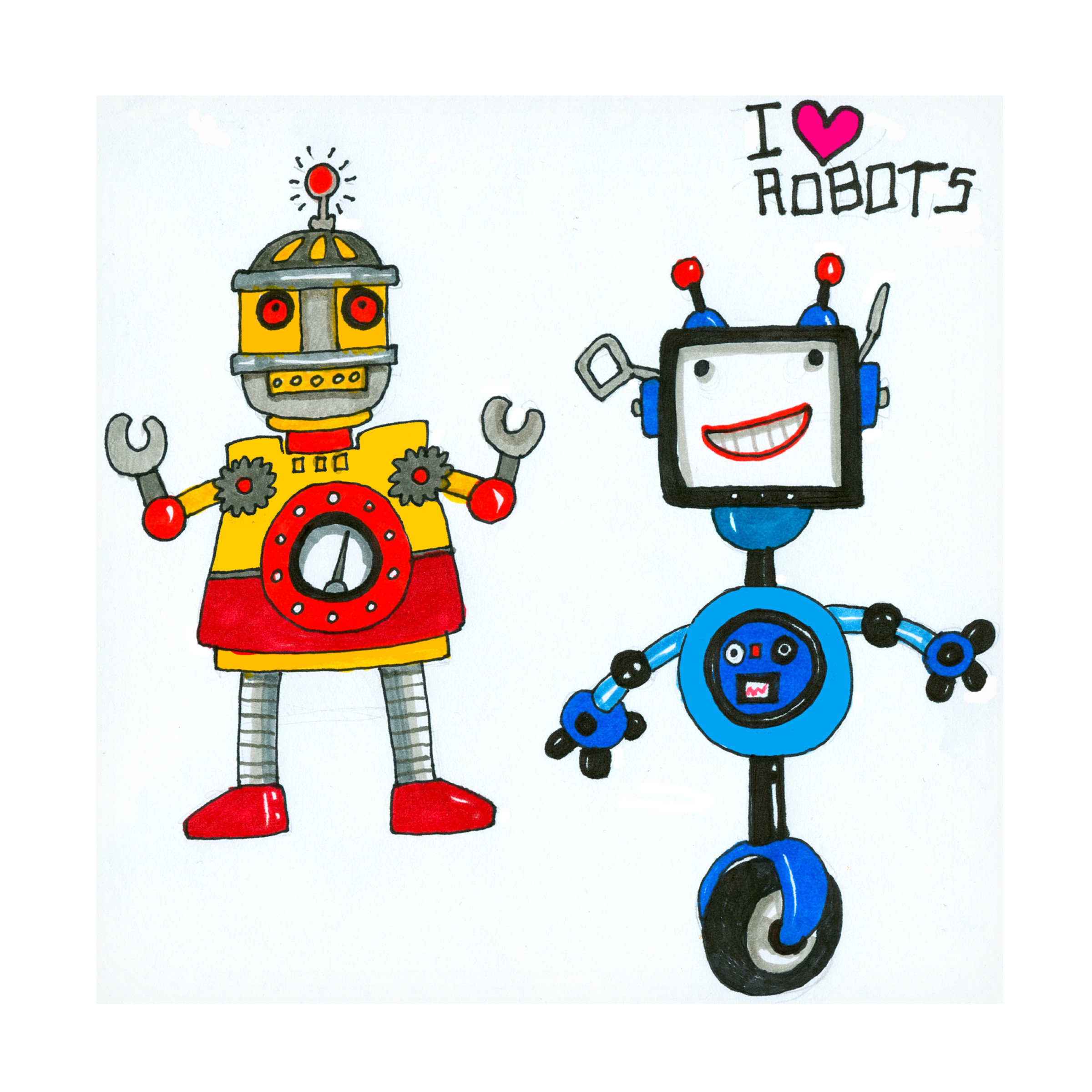 Mason & Marbles Robots by Wendy Edelson Canvas Art | Wayfair