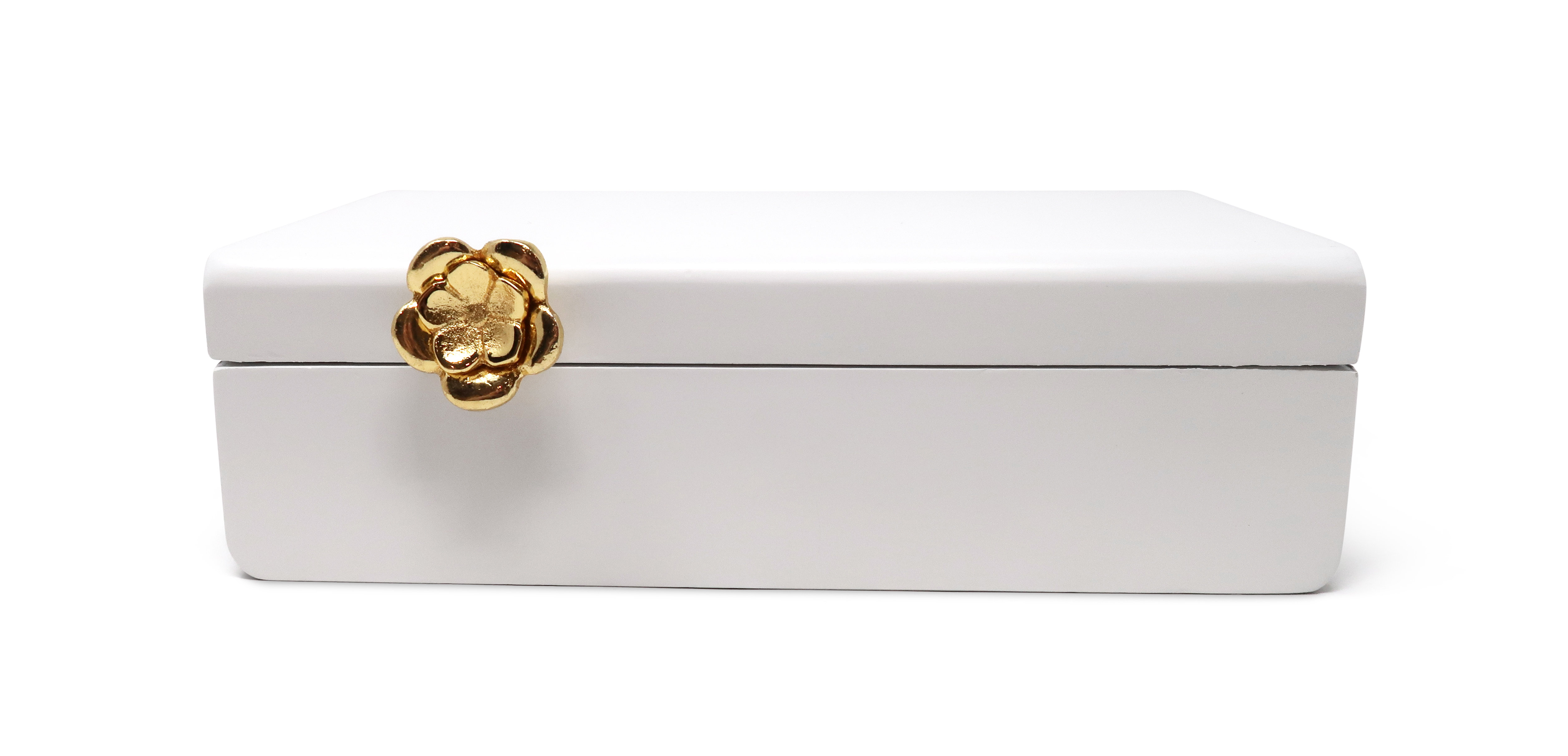 Mercer41 Rectangular White Wood Decorative Box with Gold Flower Detail ...