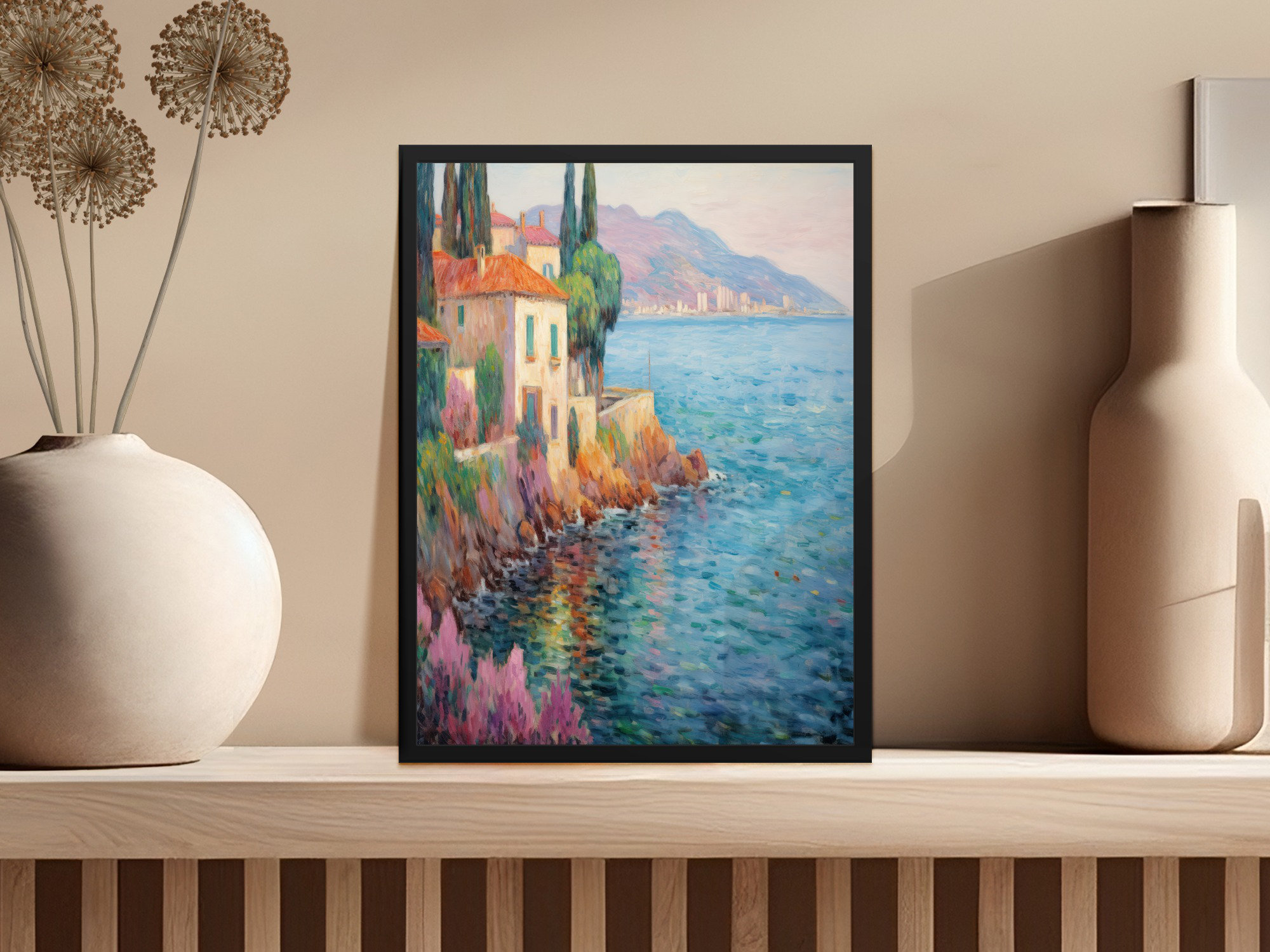 Brayden Studio Coastal Village Painting Art Ocean View Wall Decor Framed Poster | Wayfair.co.uk