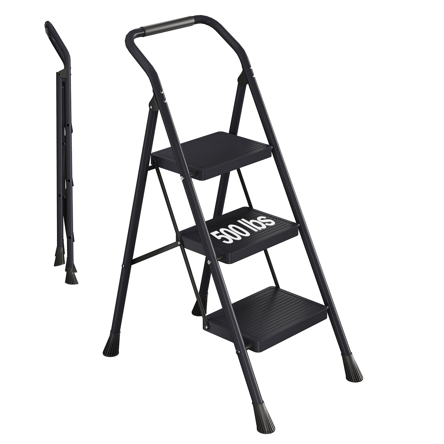 WFX Utility™ 3-Step Steel Lightweight Folding Step Ladder With Curved ...