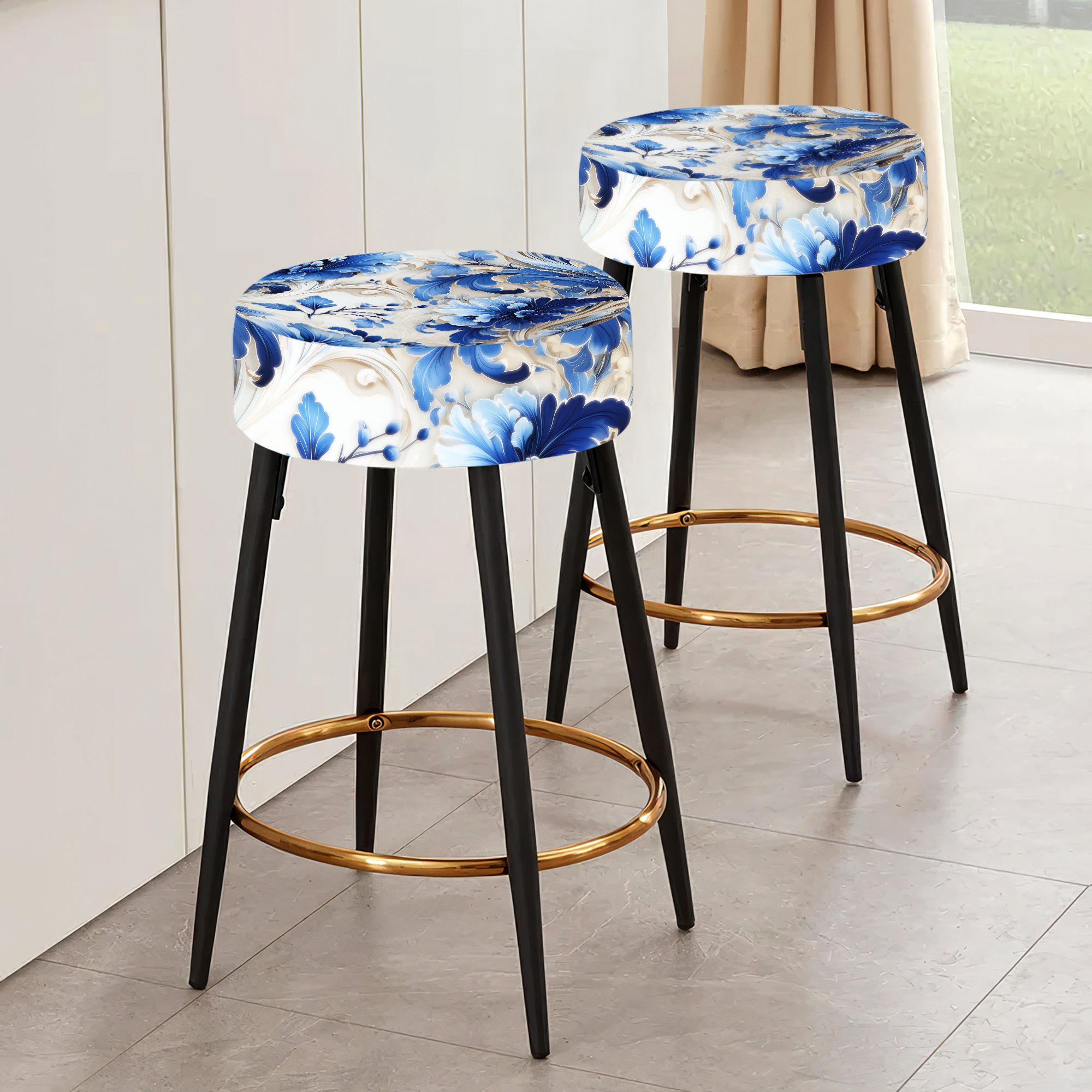 Design Art Majestic Cobalt Scrolls Victorian Pattern II - Floral Bar ...