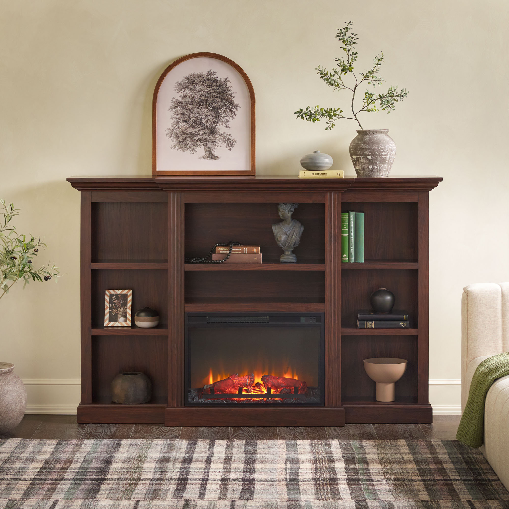 Red Barrel Studio® Traditional 70” Mantel Fireplace with Open Shelving ...