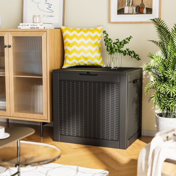 Devoko Devo 32 Gallon Water Resistant Resin Lockable Deck Box in Black ...