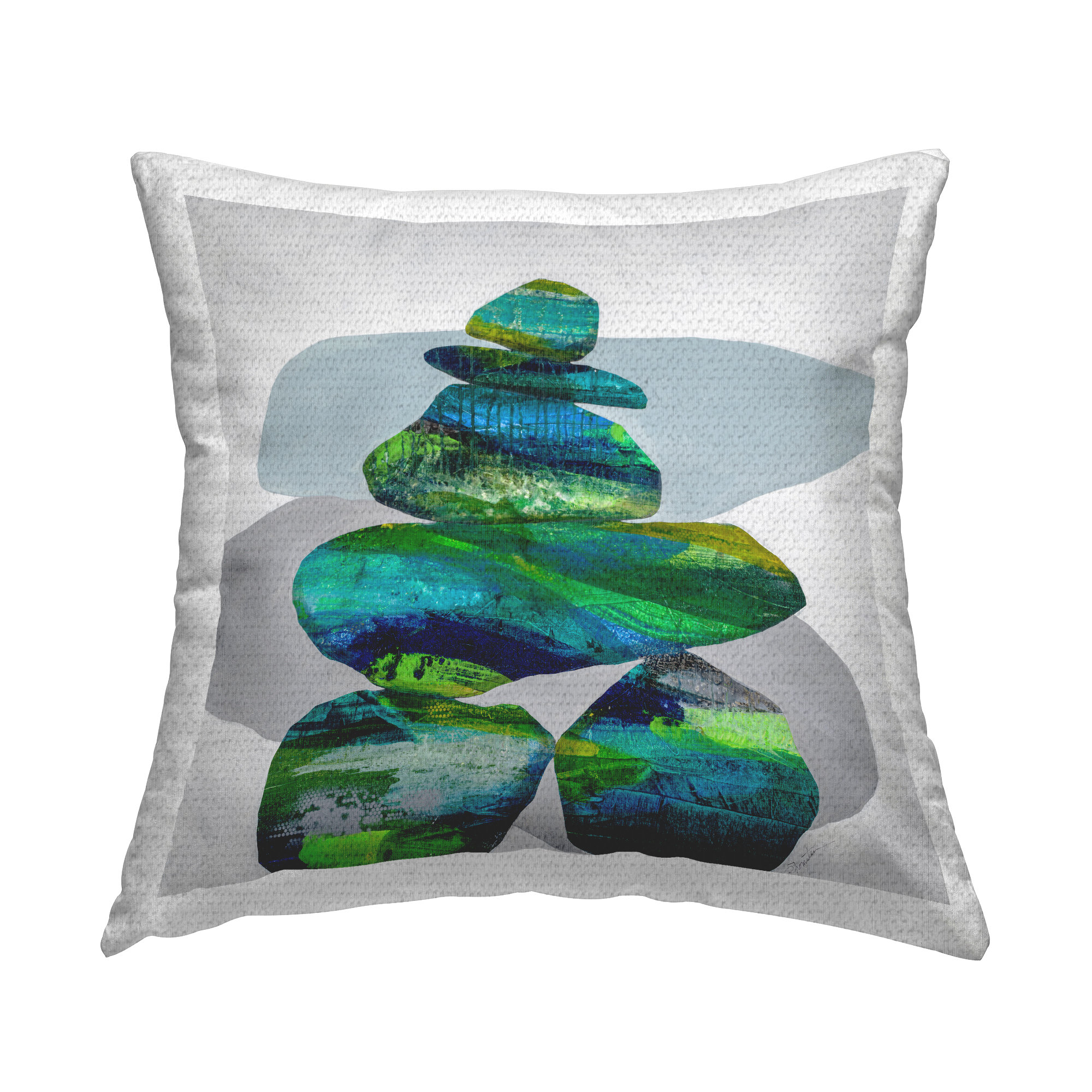 Stupell Industries Blue Stacked Zen Rocks Outdoor Printed Pillow by ...