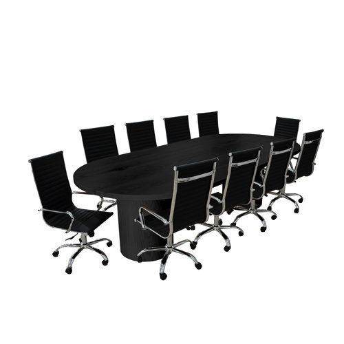 Wrought Studio Ghedeon 120'' Solid Wood Oval Conference Table with 10 ...
