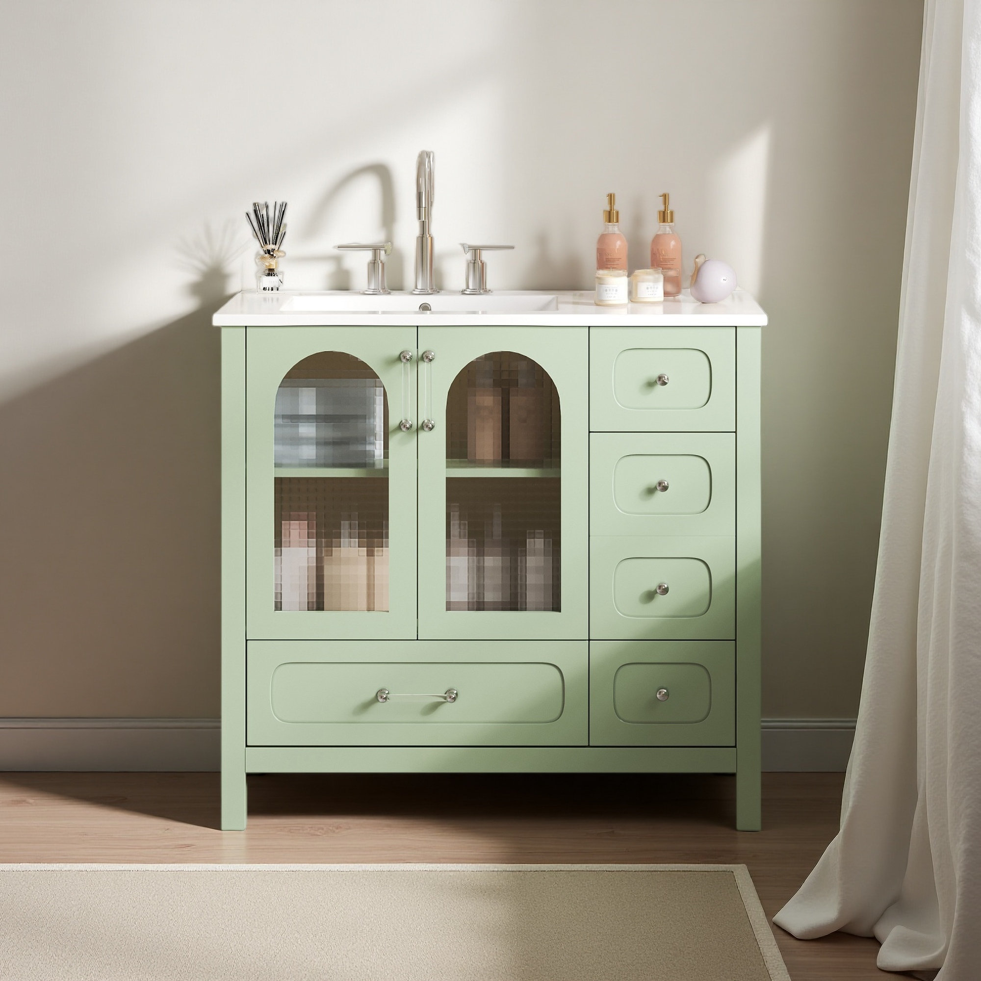 Ebern Designs 36" Bathroom Cabinet With Waffle Texture Doors, Bathroom ...