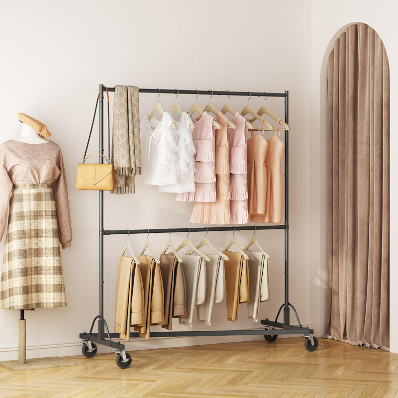 Rebrilliant Nichalos 57.83" Iron Rolling Clothing Rack | Wayfair
