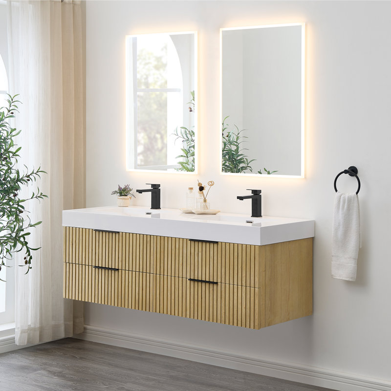 Latitude Run® Livia 60" Wall-mounted Double Bathroom Vanity with White ...