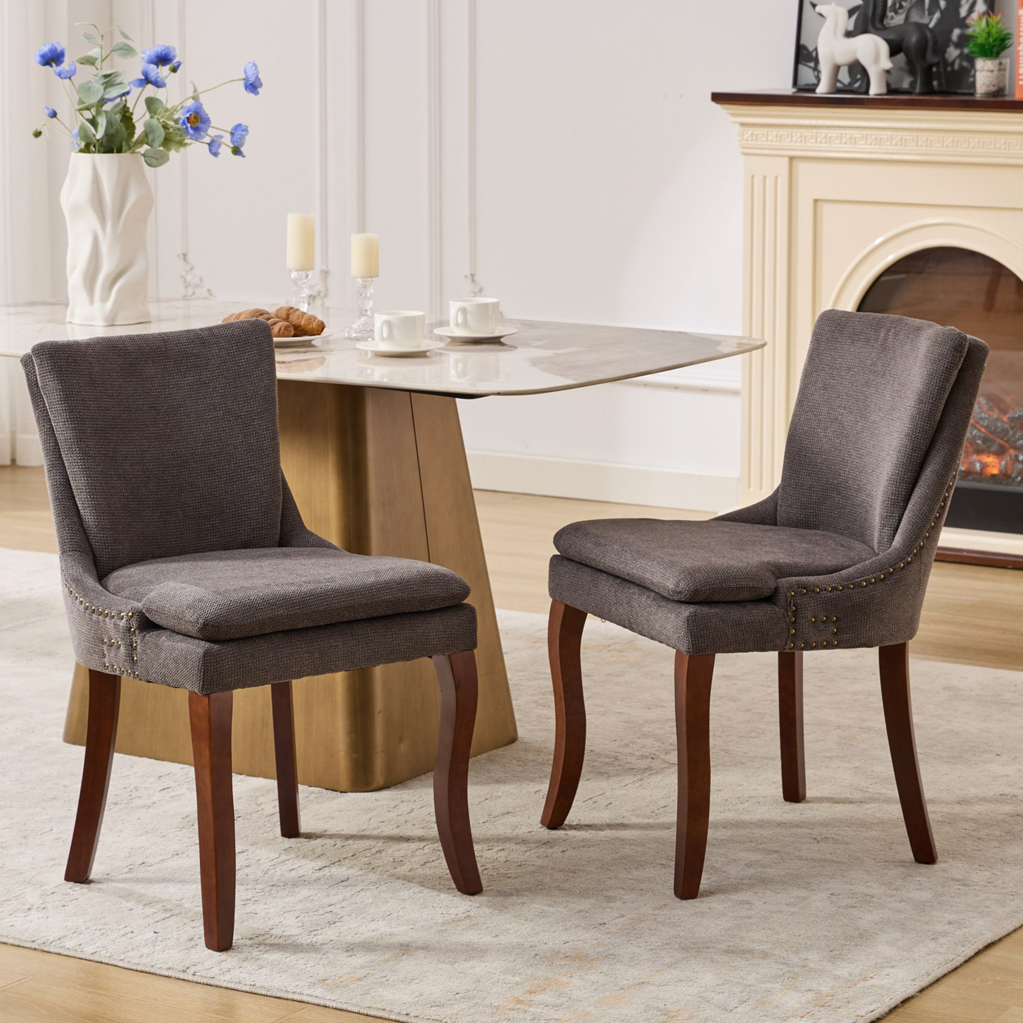 Lark Manor™ Modern Dining Chairs Set, Upholstered Chenille Accent Side ...