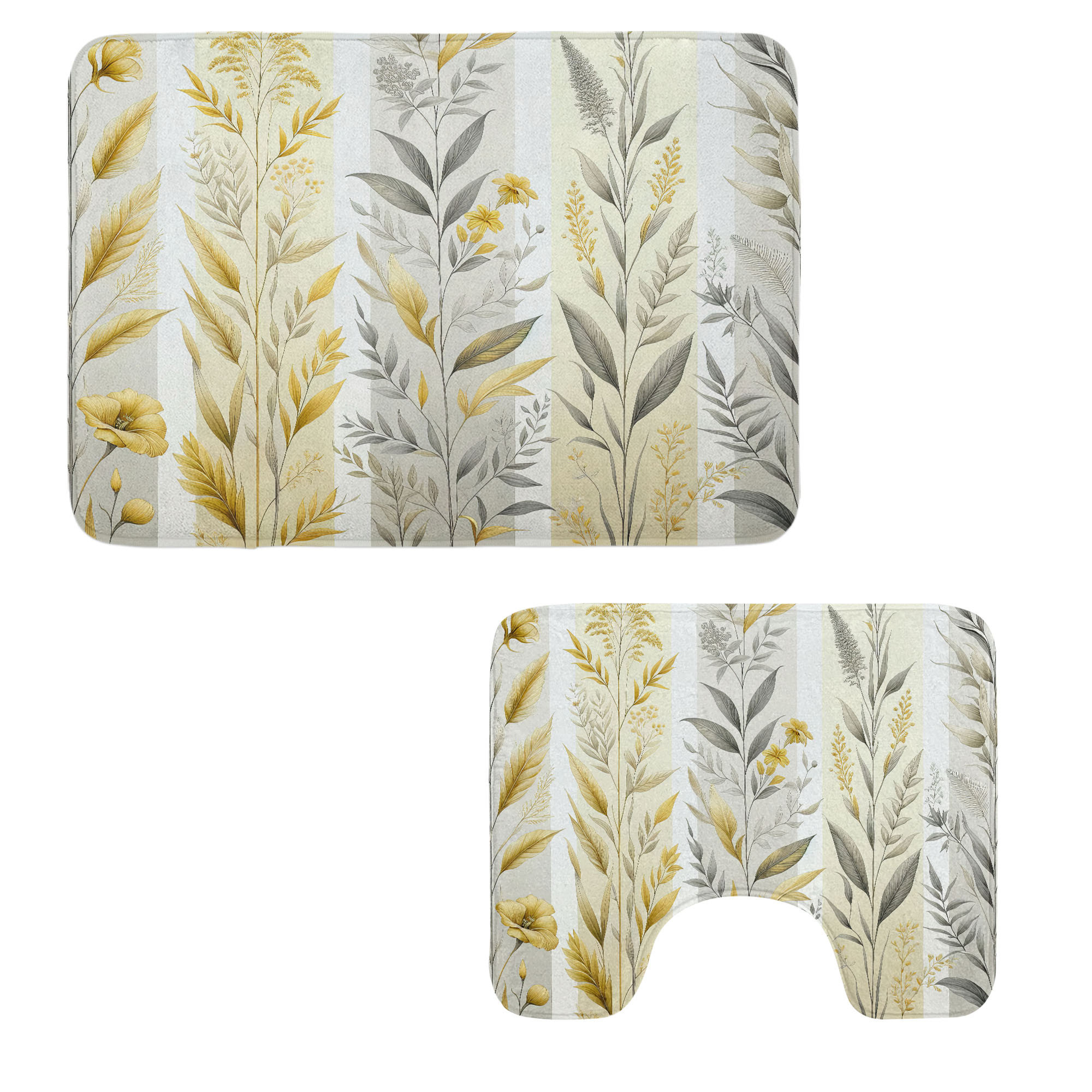 East Urban Home Yellow Bathroom Rug Set 2 Pieces Rectangle & Contour ...