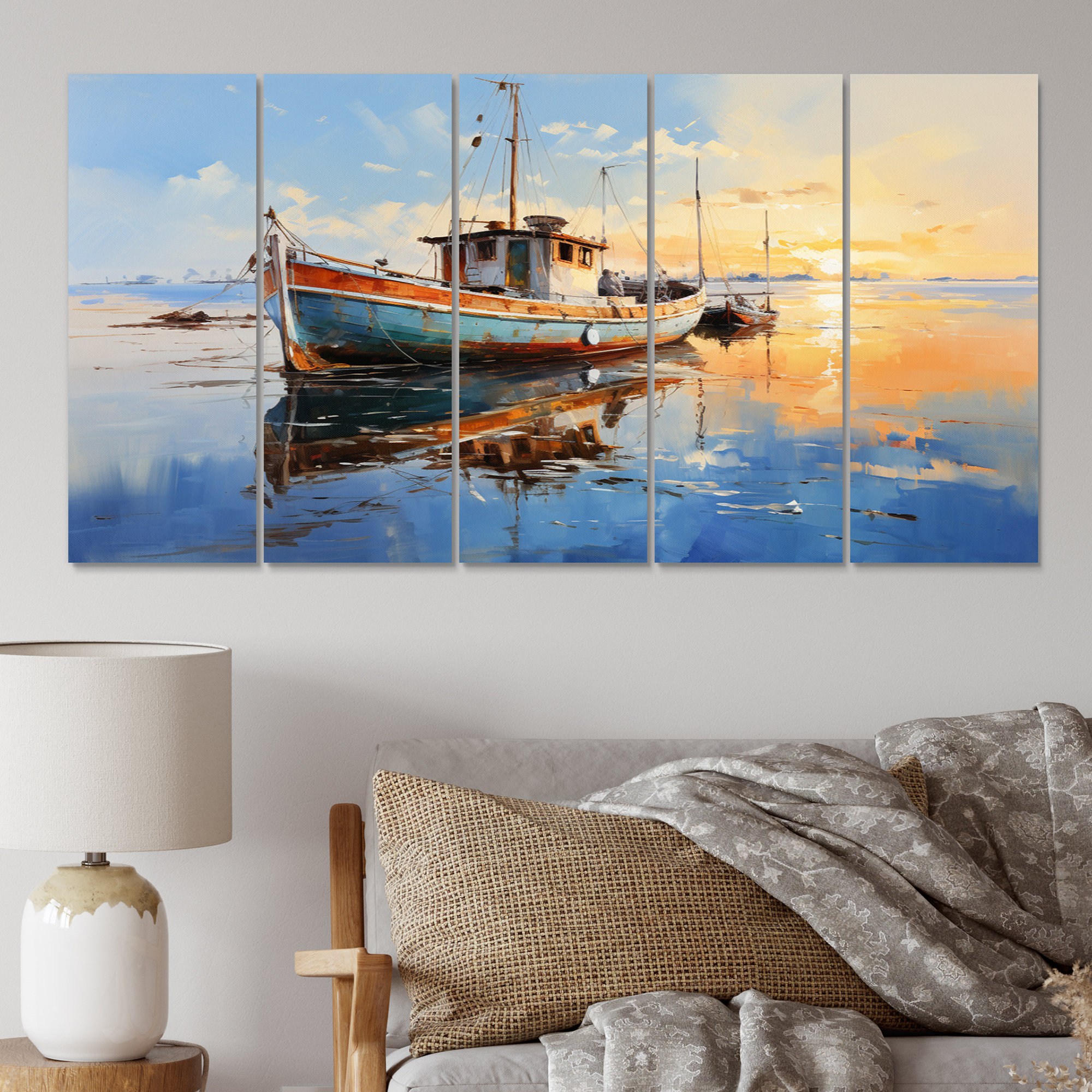 Breakwater Bay Boat Seascape Impression V On Canvas 5 Pieces Print ...