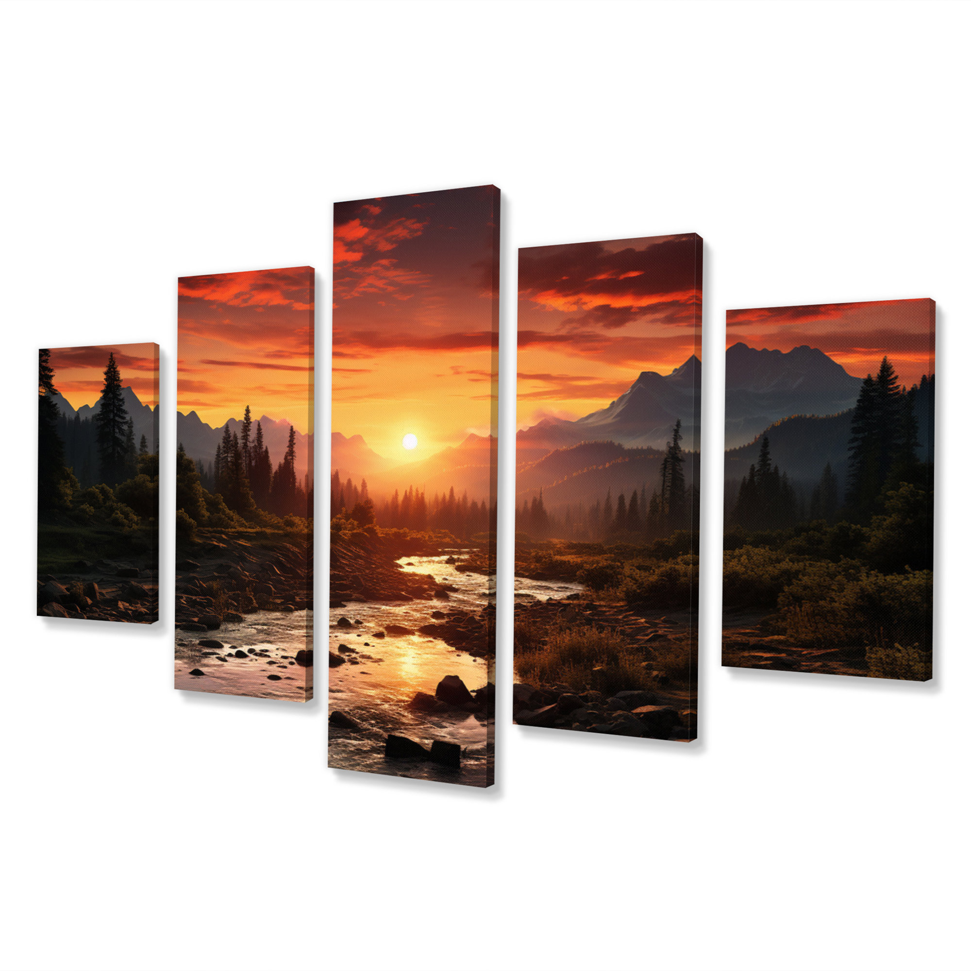 Millwood Pines 'Sunrise Morning At The River - Landscapes Canvas Art Print - 5 Panels | Wayfair
