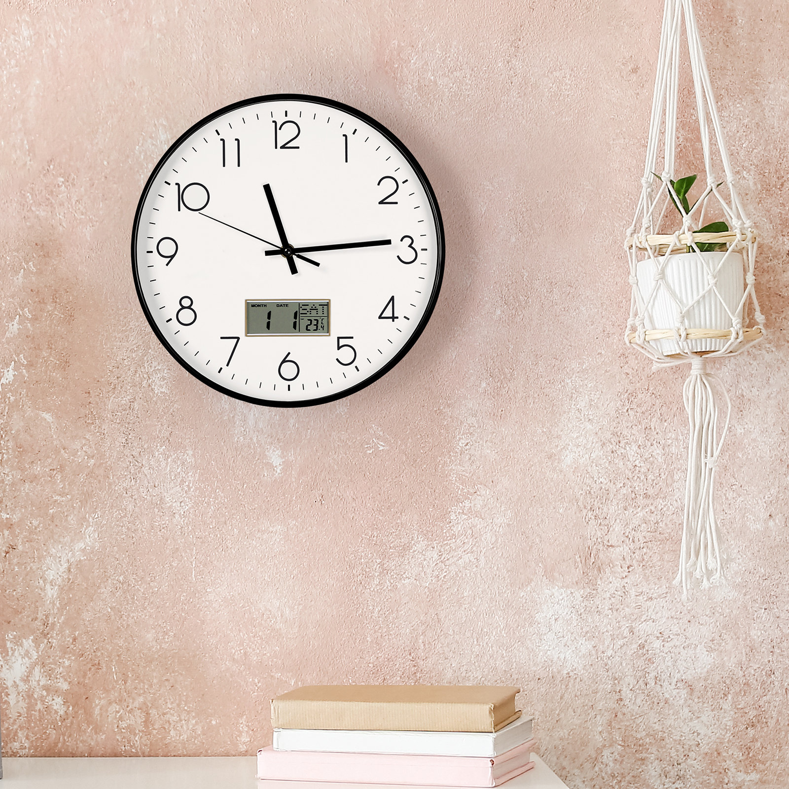 Ebern Designs Amiryan Plastic Wall Clock with Perpetual Calendar 12 ...