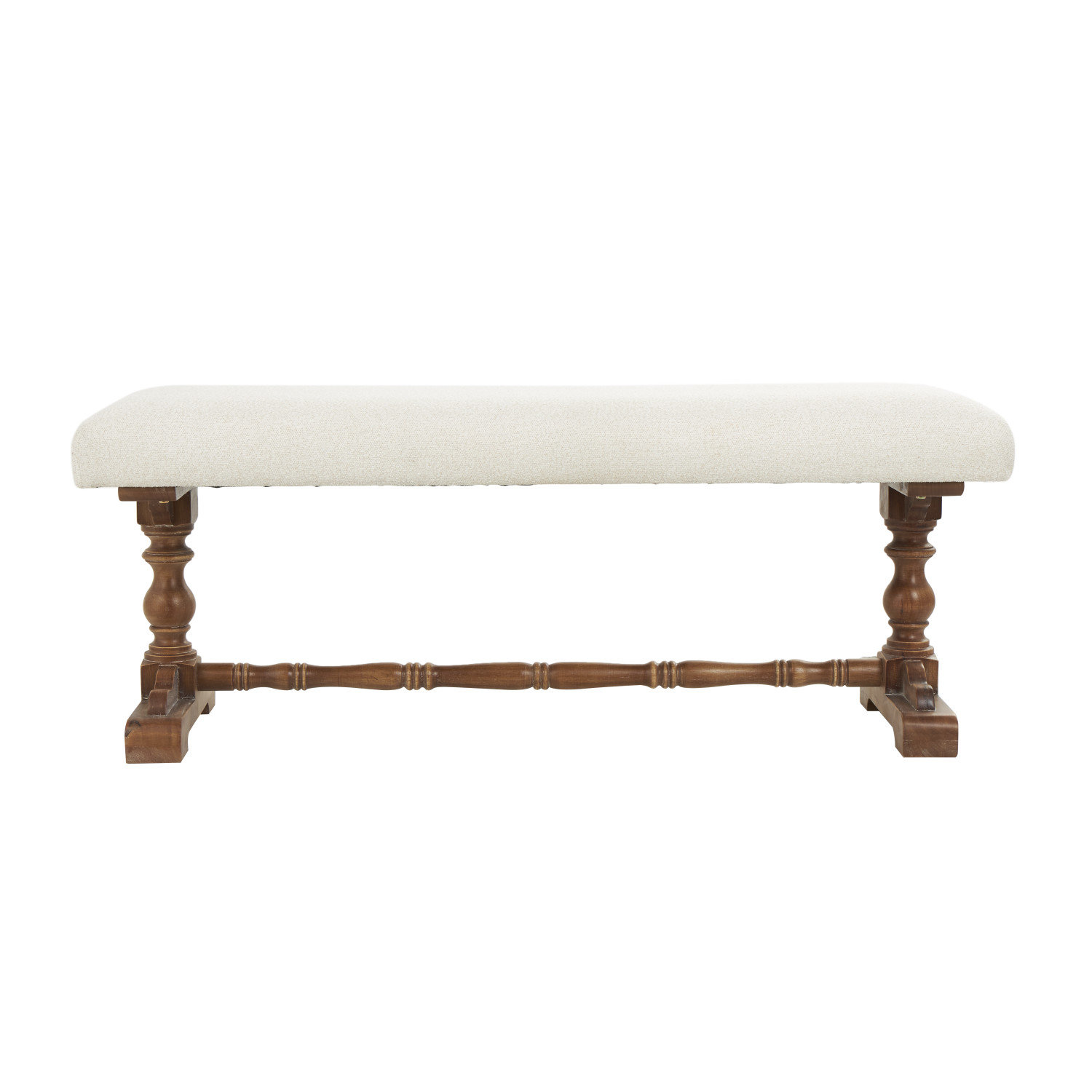 Canora Grey Fabric Cream Bench with Brown Turned Legs | Wayfair