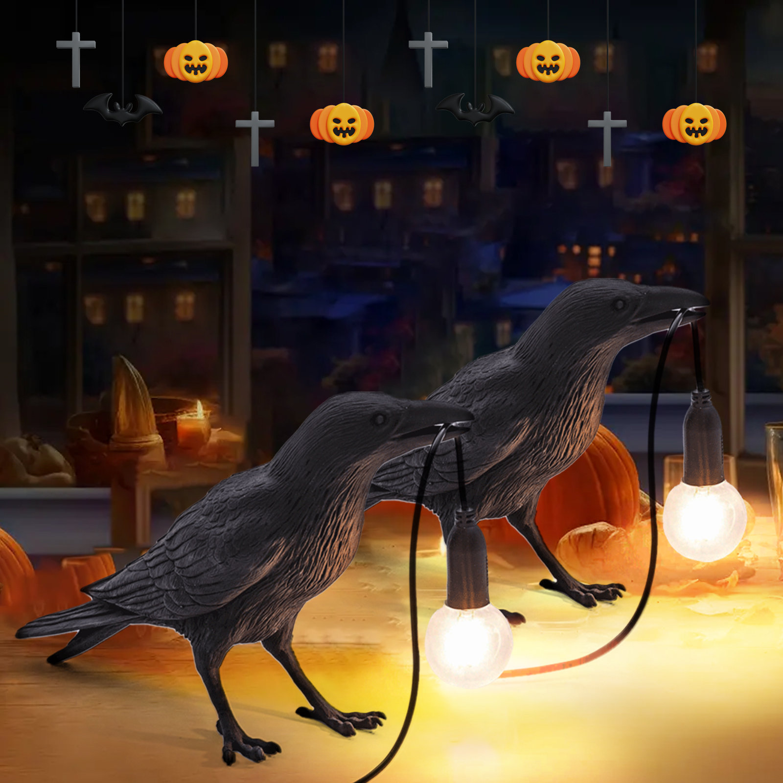 Red Barrel Studio Nita Table Lamp Novelty Lights Resin Crow Light Birds ...