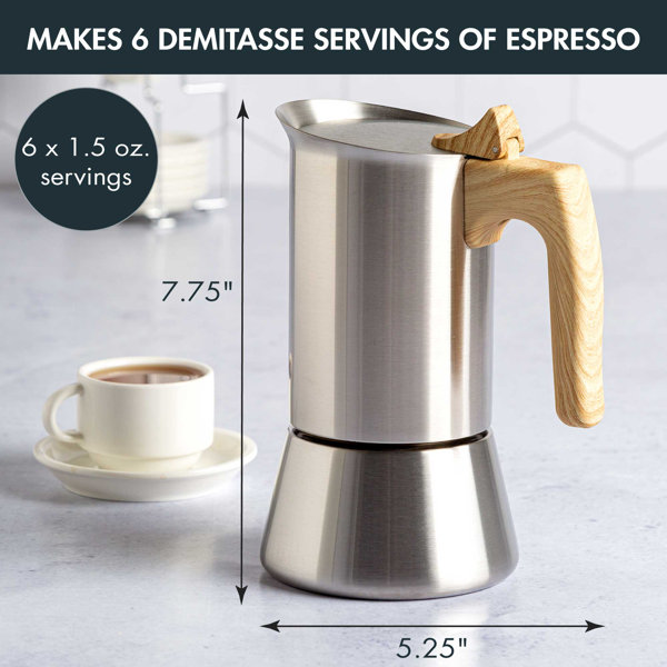 Primula Stainless Steel Stovetop Espresso Maker With Wood Look Handle ...