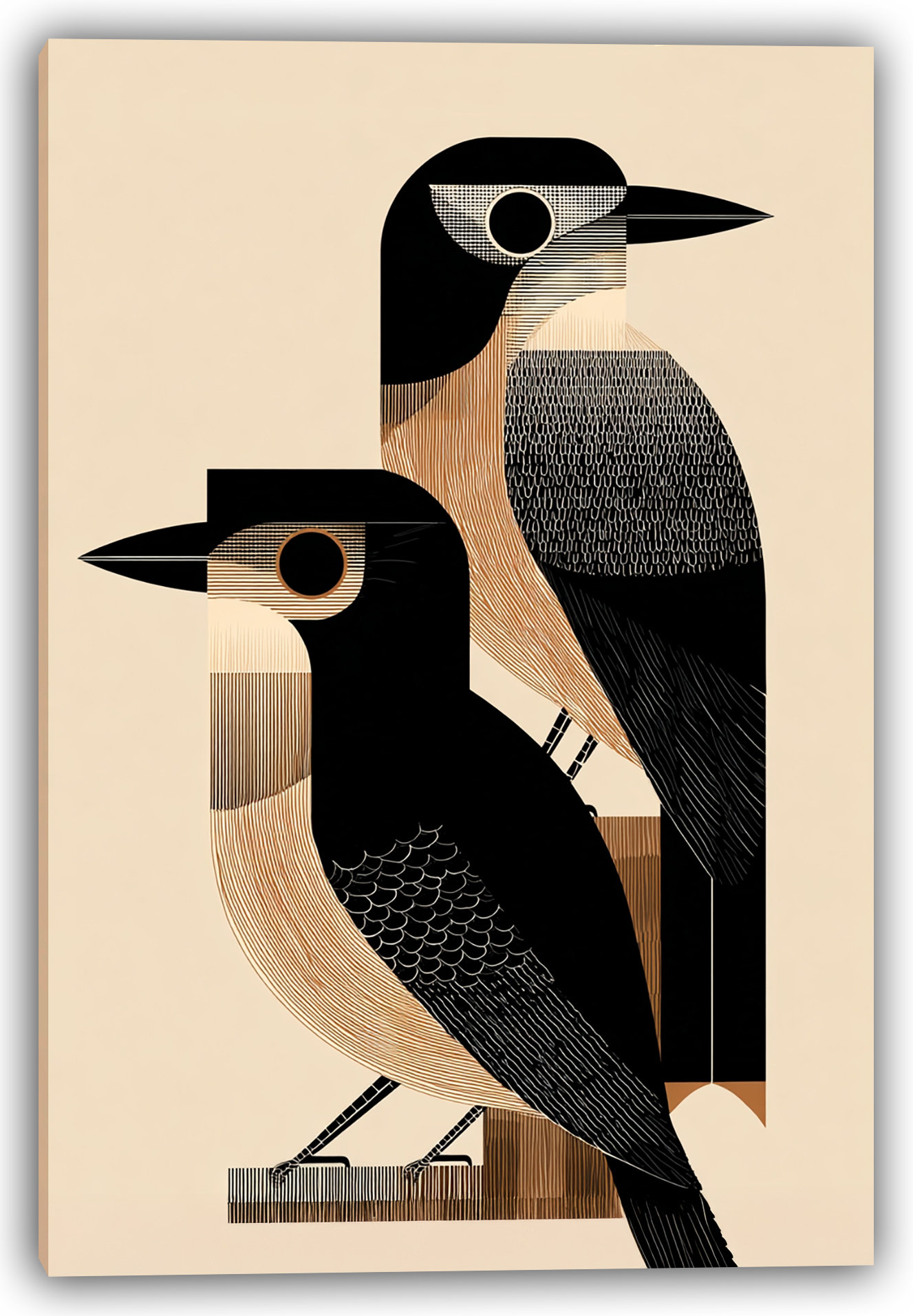 Winston Porter Abstract Finch Pair - Wrapped Canvas Wall Art | Wayfair