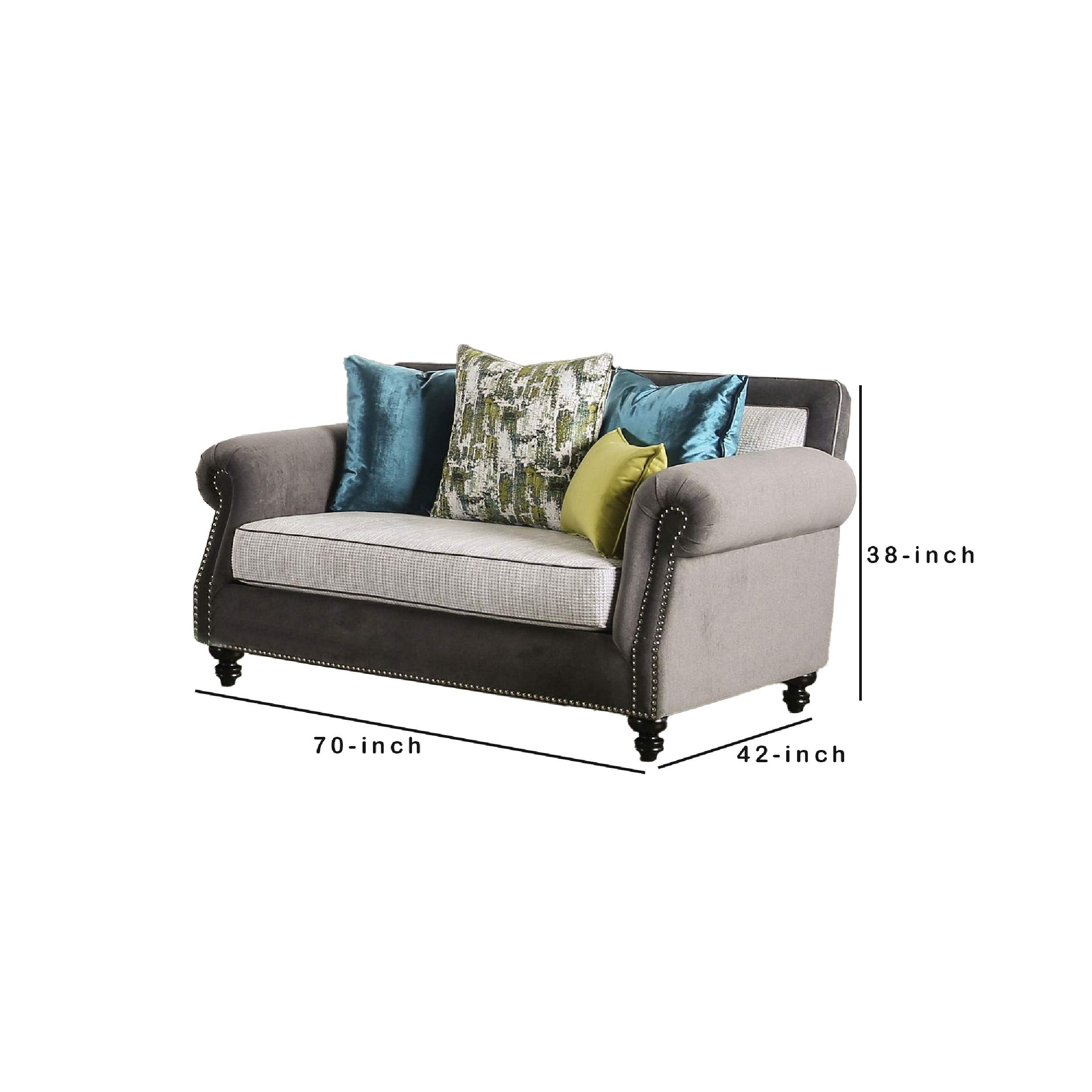 Benjara Nyall 70 Inch Transitional Loveseat, Button Tufted, Nailhead ...