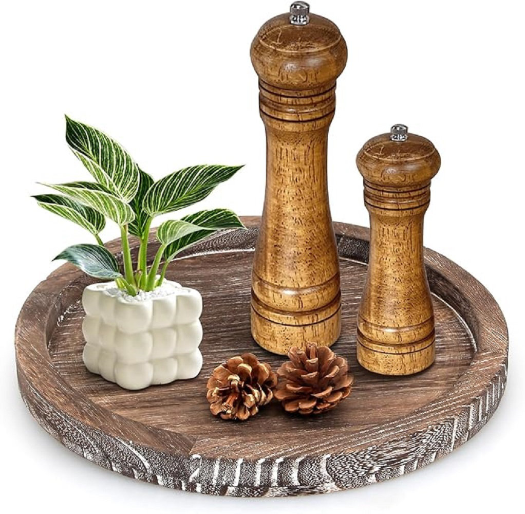 Gracie Oaks Round Decorative Wood Trays For Coffee Table Counter ...