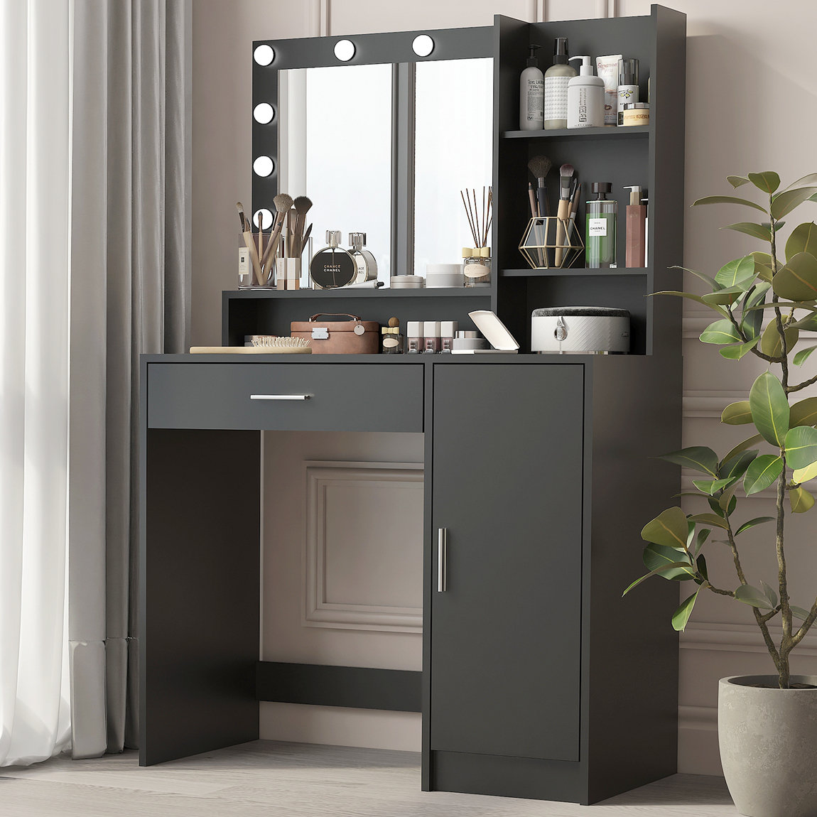 Brayden Studio® Emonni Vanity Desk with MirrorLarge Drawer 3 Level ...