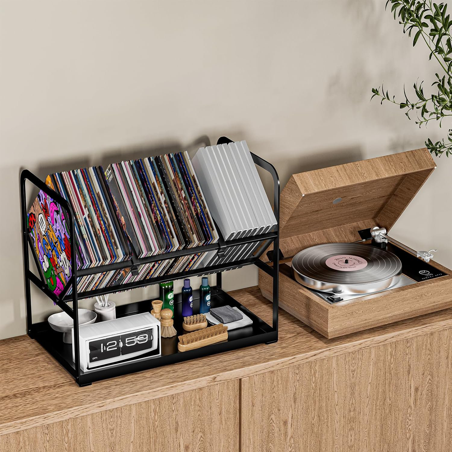 Latitude Run® Vinyl Record Holder Stand 80-100 LP Vinyl Record Storage ...